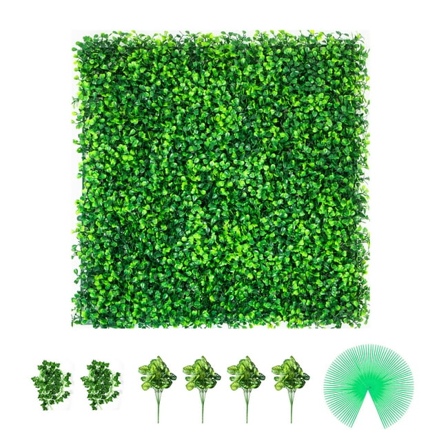 SKYSHALO Artificial Boxwood Panel UV 20X20 Green Grass Wall Fake Hedge ...