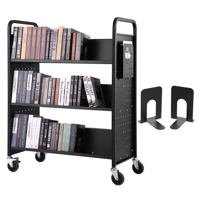 KFFKFF Book Cart Library Cart 330 lbs Capacity with W-Shaped Shelves in ...