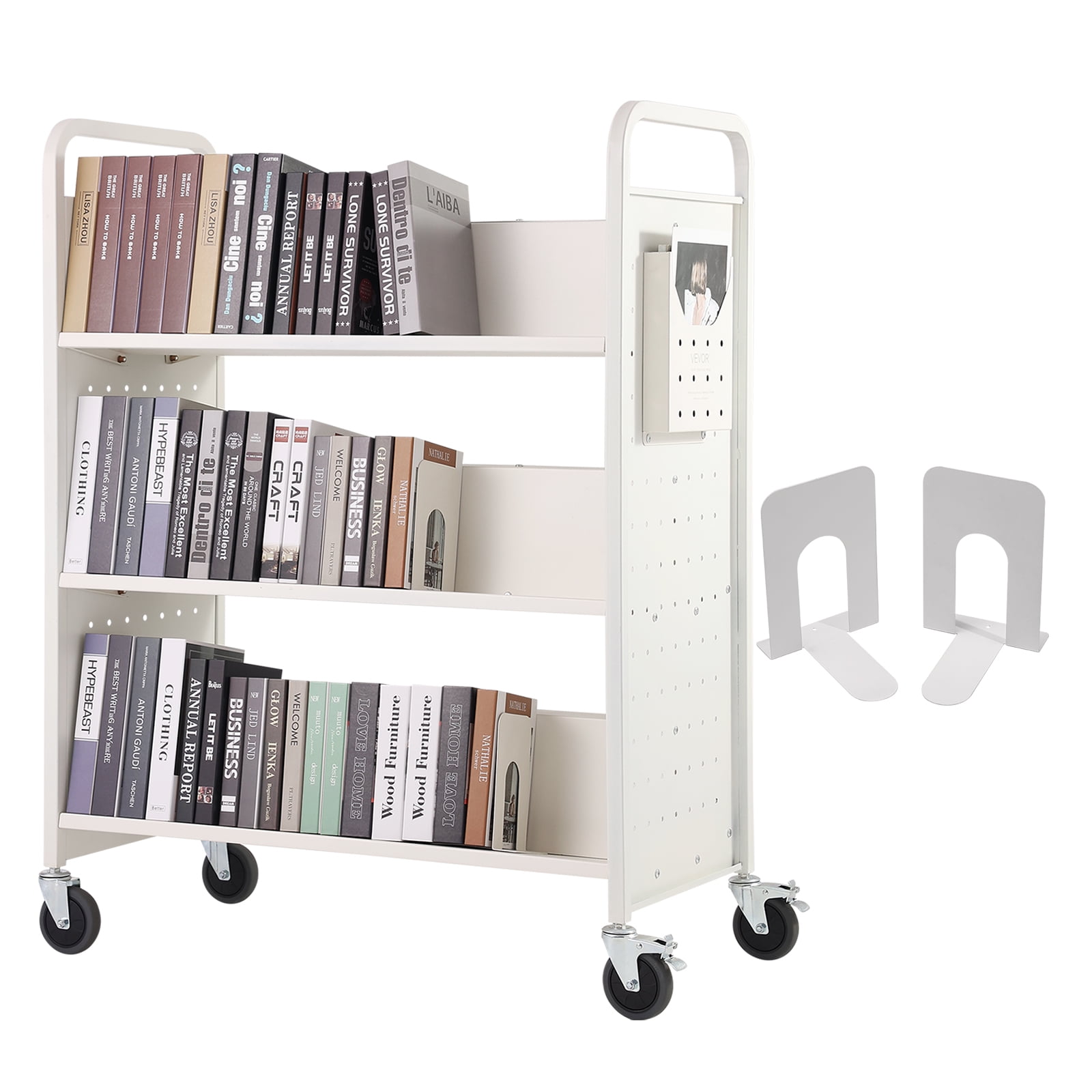KFFKFF Book Cart Library Cart 330 lbs Capacity with W-Shaped Shelves in ...