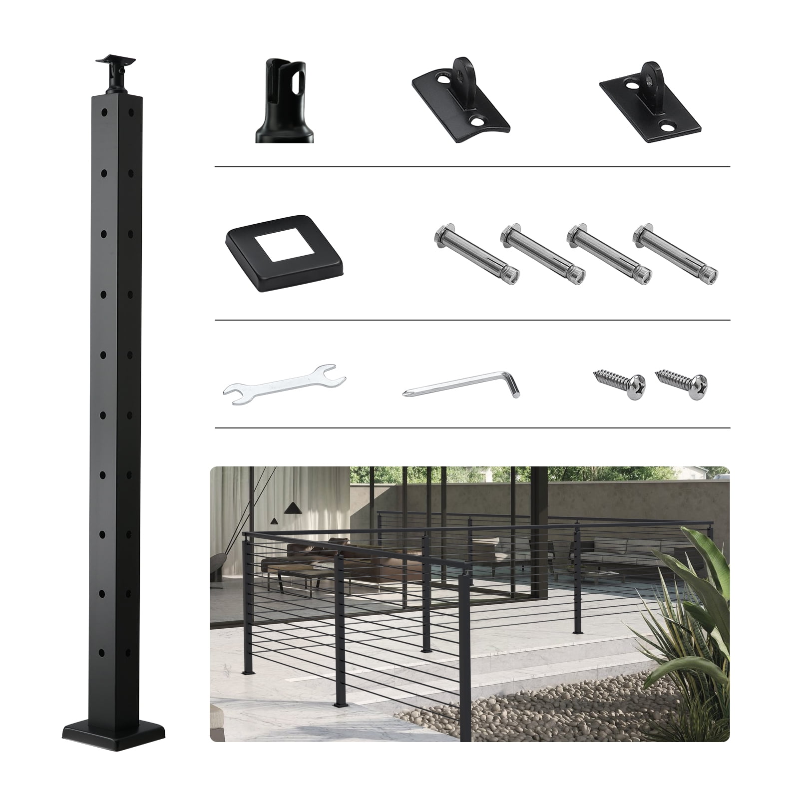 SKYSHALO Cable Railing Post 36x2x2in L-Shaped Hole Corner Railing Post ...