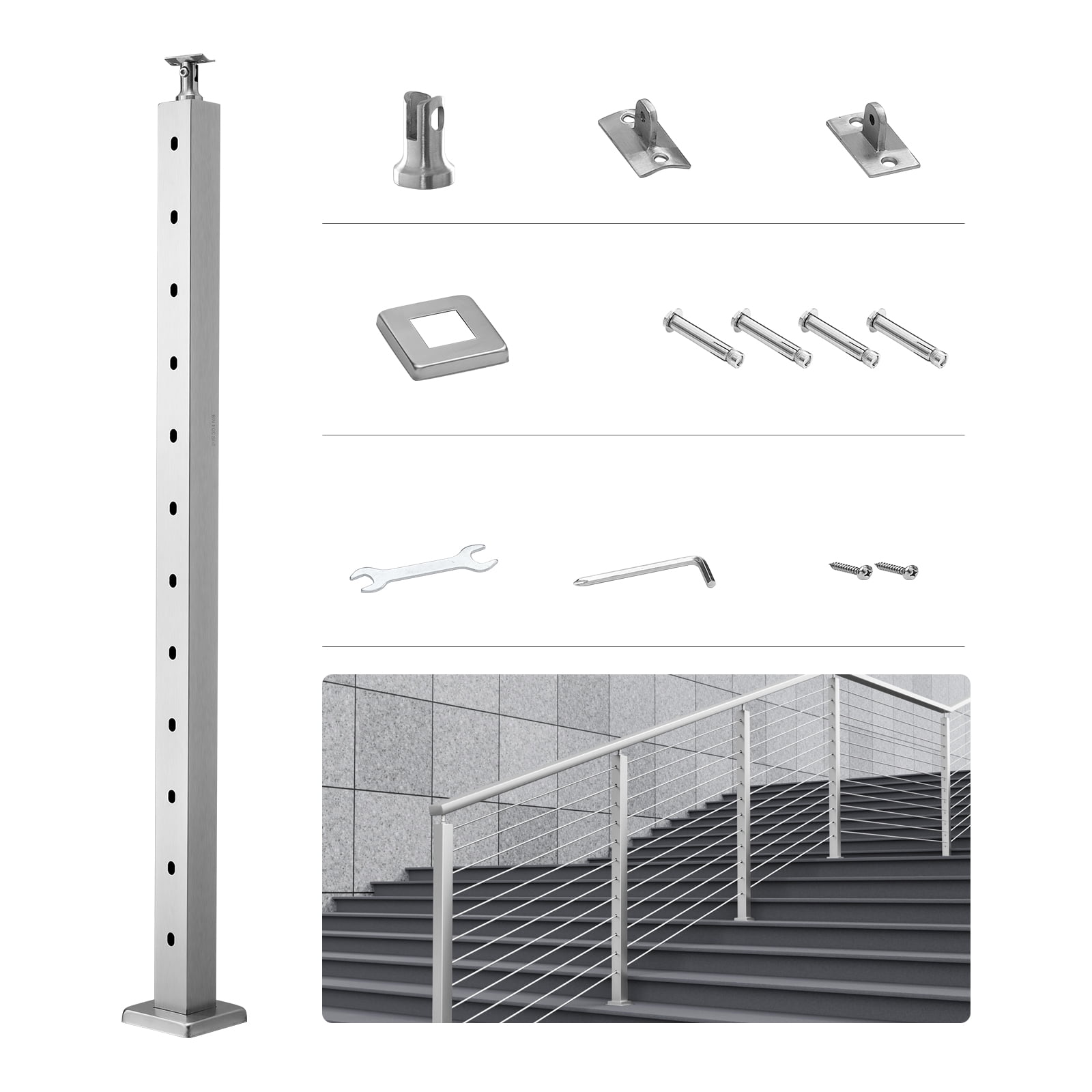 SKYSHALO Cable Railing Post, 42x2x2in, with 30?? Angled Hole, Stair ...