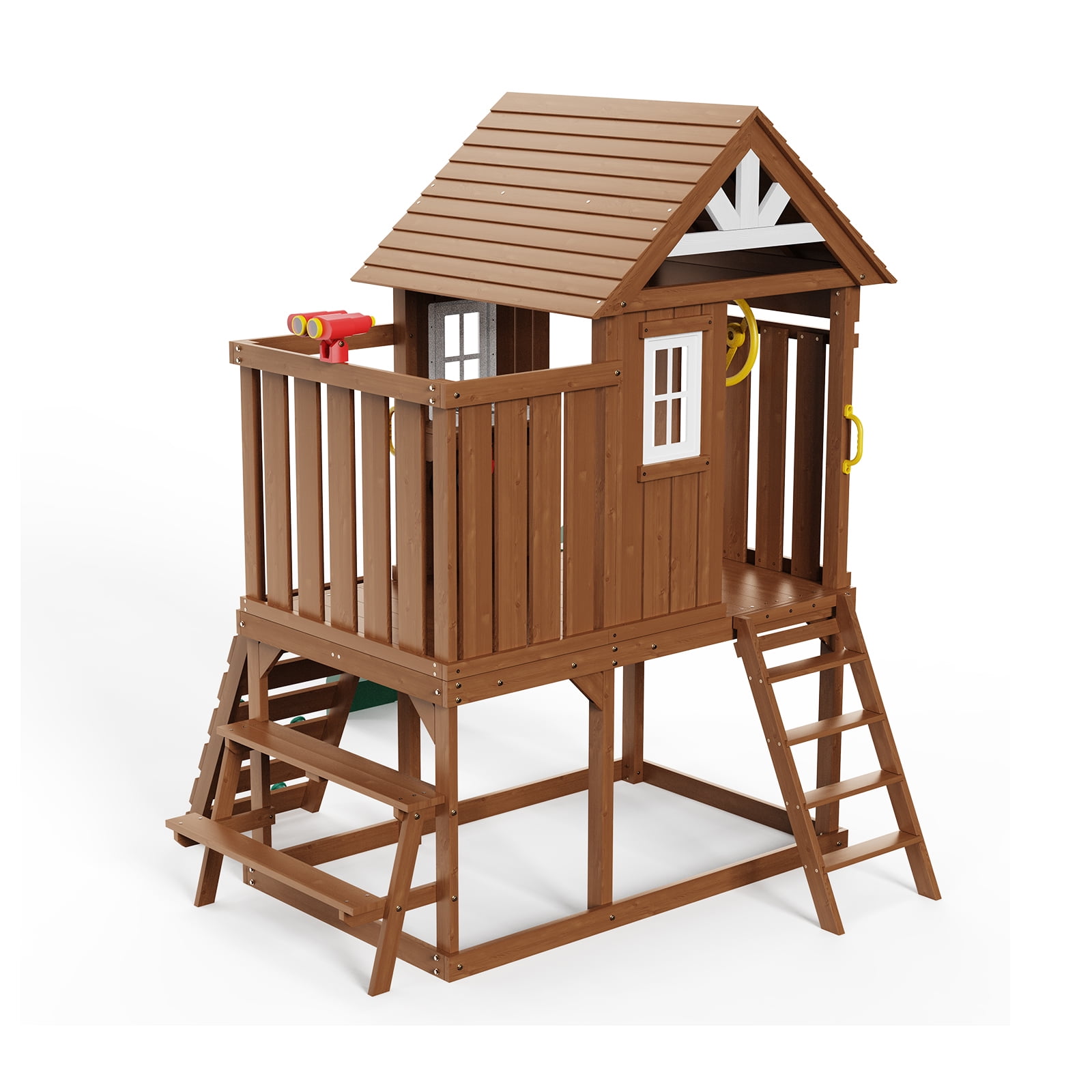 KFFKFF Scenic Heights All Cedar Wooden Playhouse, Ages 2-8, Features ...
