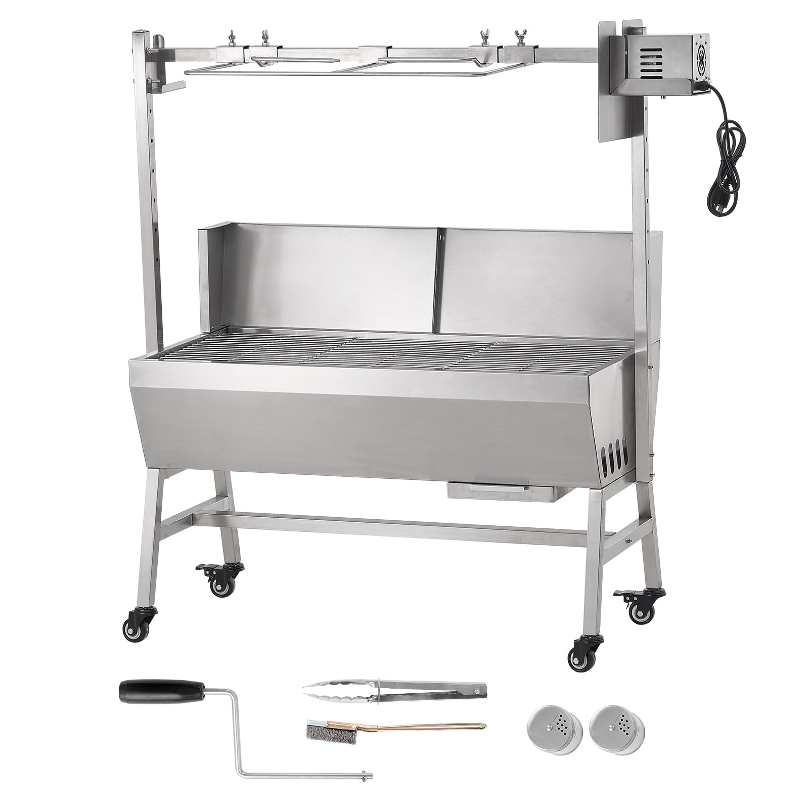 KFFKFF Charcoal Spit Rotisserie Grill, Windscreen-Protected, BBQ for ...