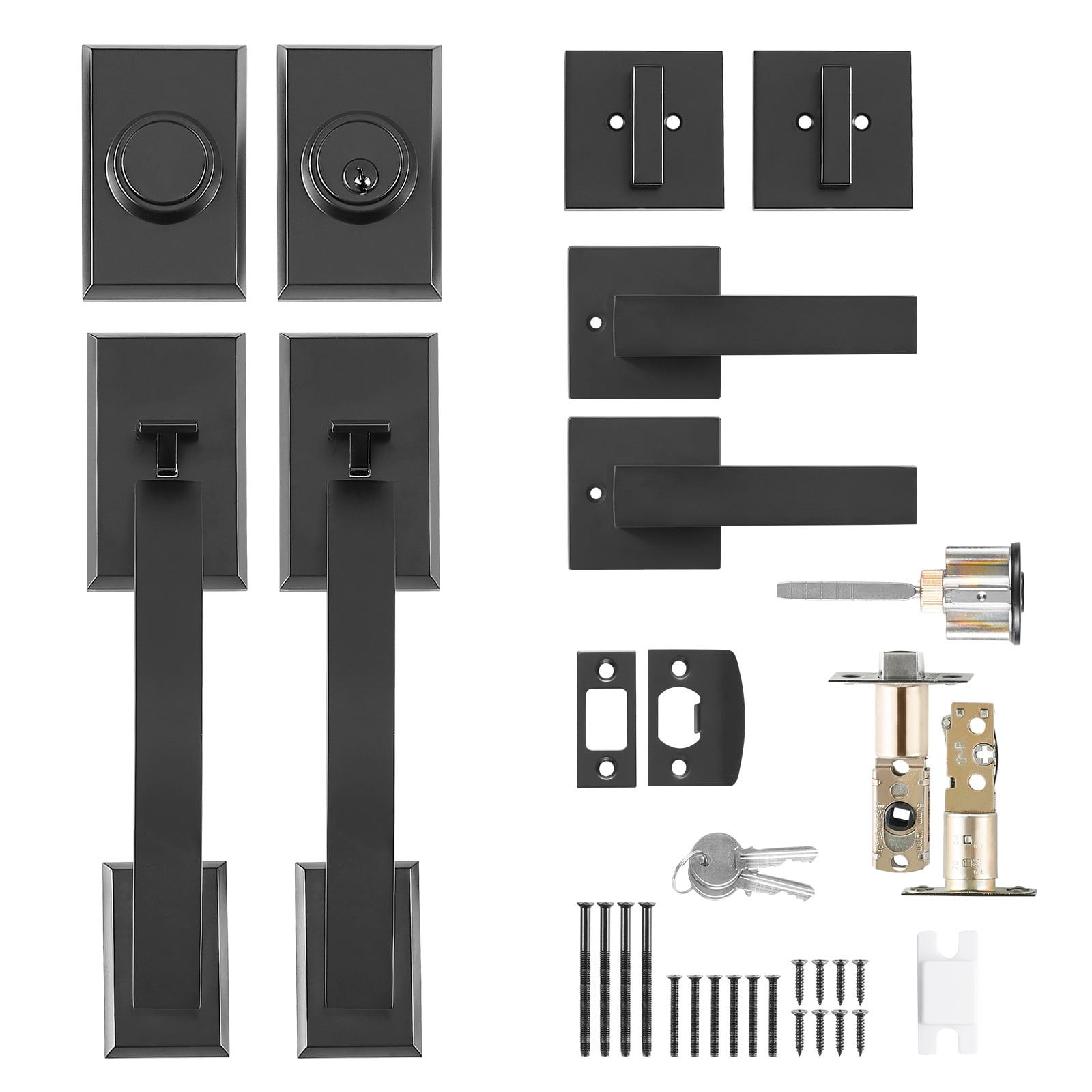 SKYSHALO Dual Door Handle Kit, Sleek Matte Black Curved Lever ...