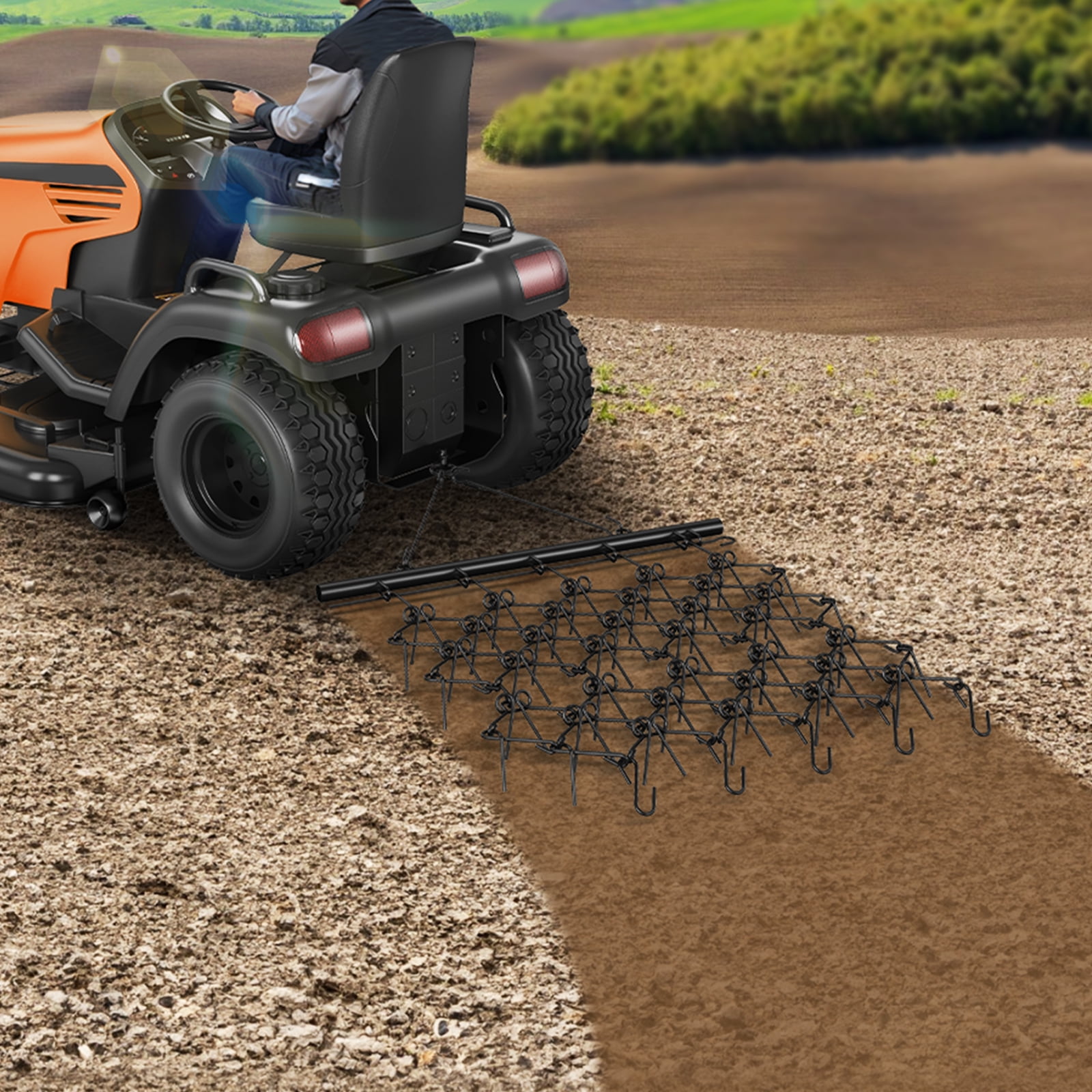 KFFKFF Drag Harrow 4'x 4' ATV Lawn Rake Chain Field Drag for Landscape ...