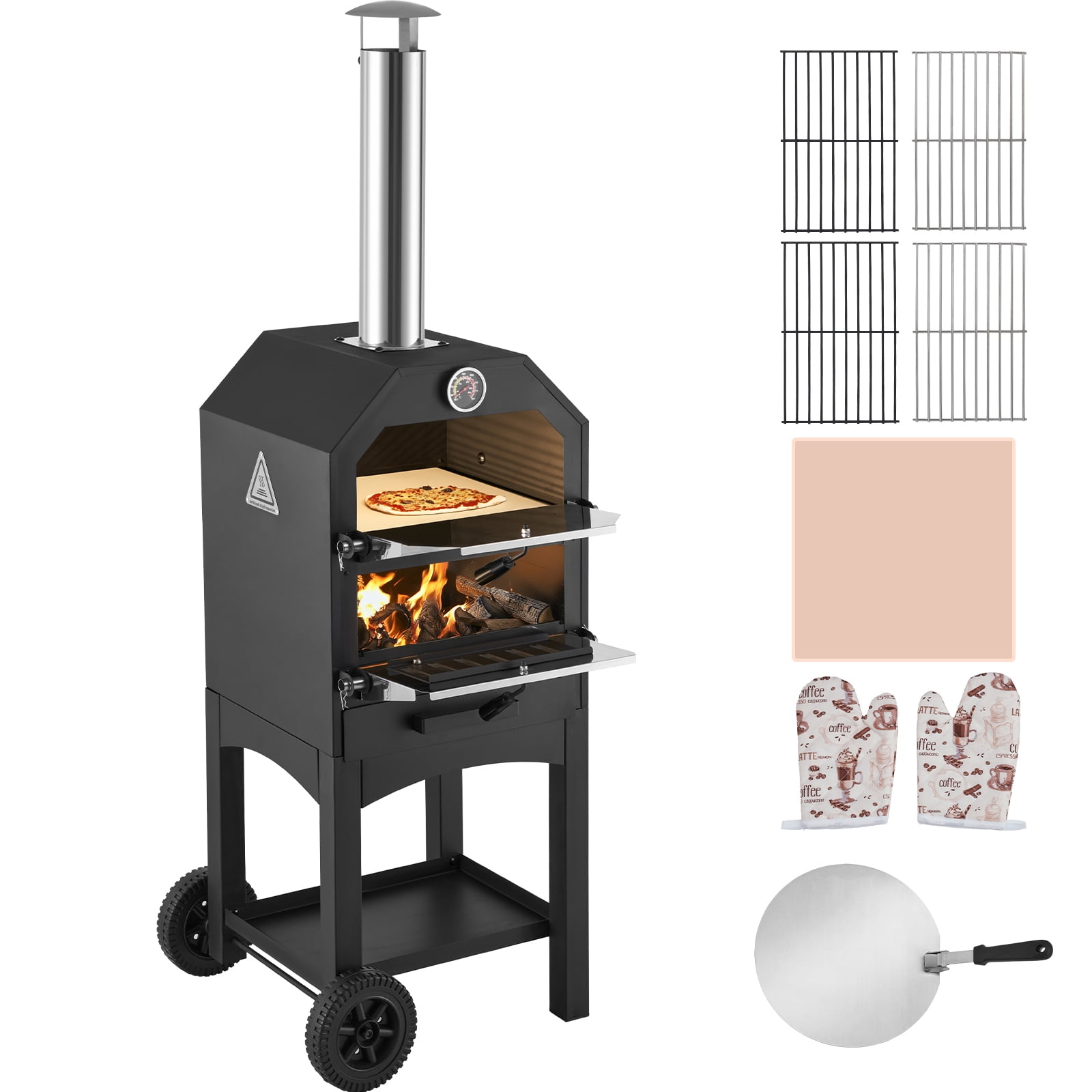 KFFKFF Exterior Pizza Cooker, 12" Timber Flame Unit, Dual-Layer Wood ...