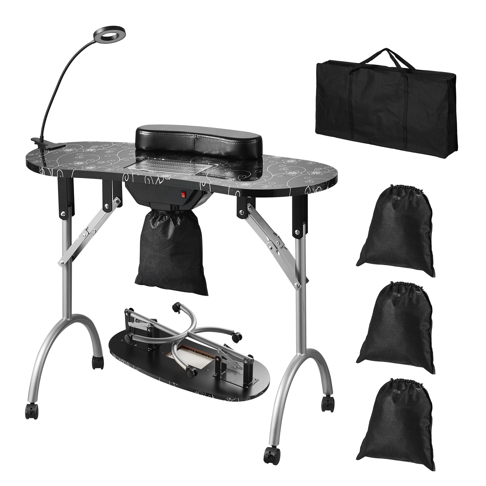 SKYSHALO Foldable Nail Table Portable Manicure Table with Electric Dust ...