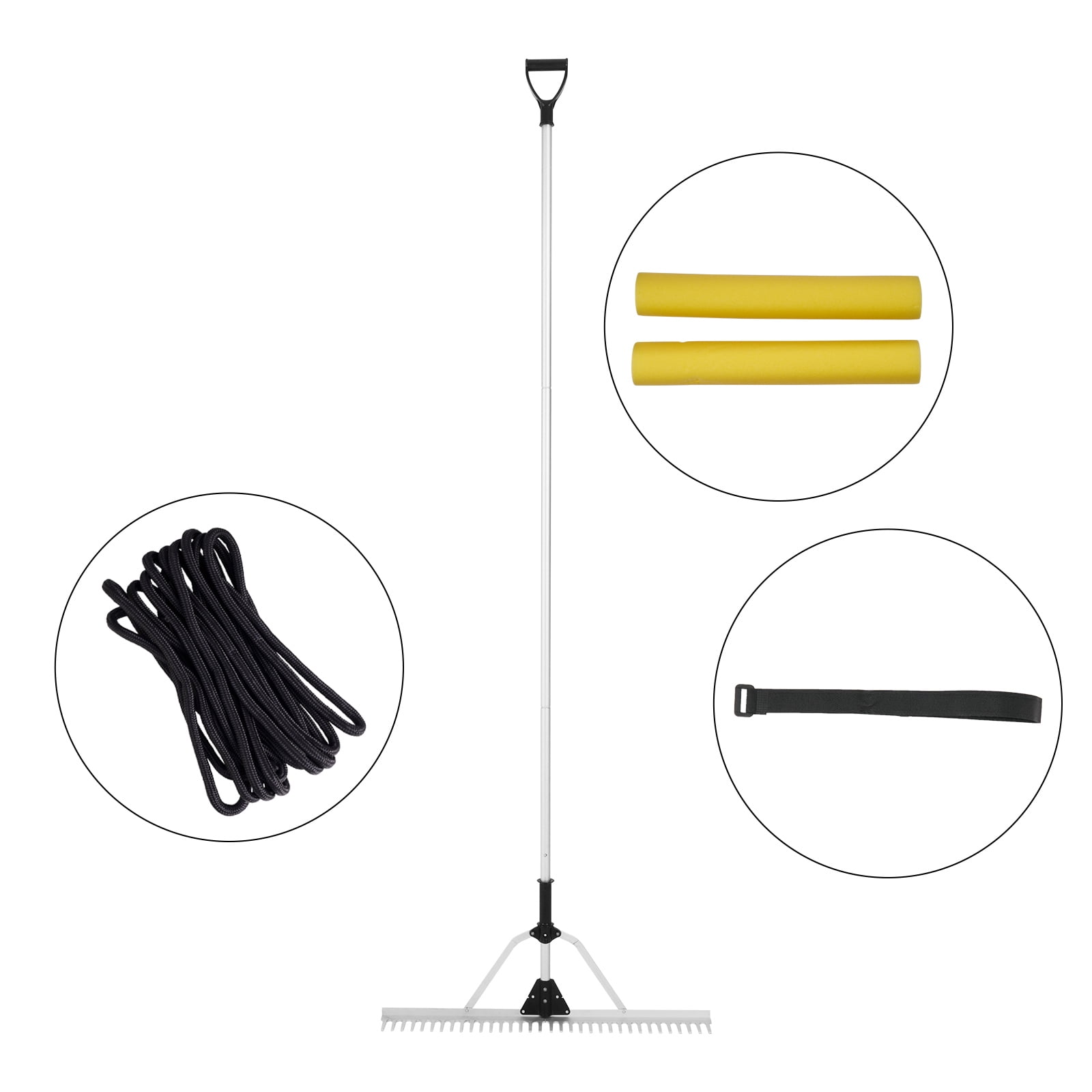 SKYSHALO Garden Rake, 36" Aluminum Head, with Extendable 102.36" Handle ...