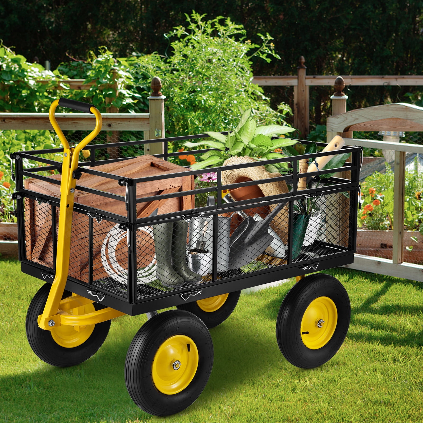 SKYSHALO Heavy-Duty Steel Garden Cart Lawn Utility Cart 1400 lbs w ...