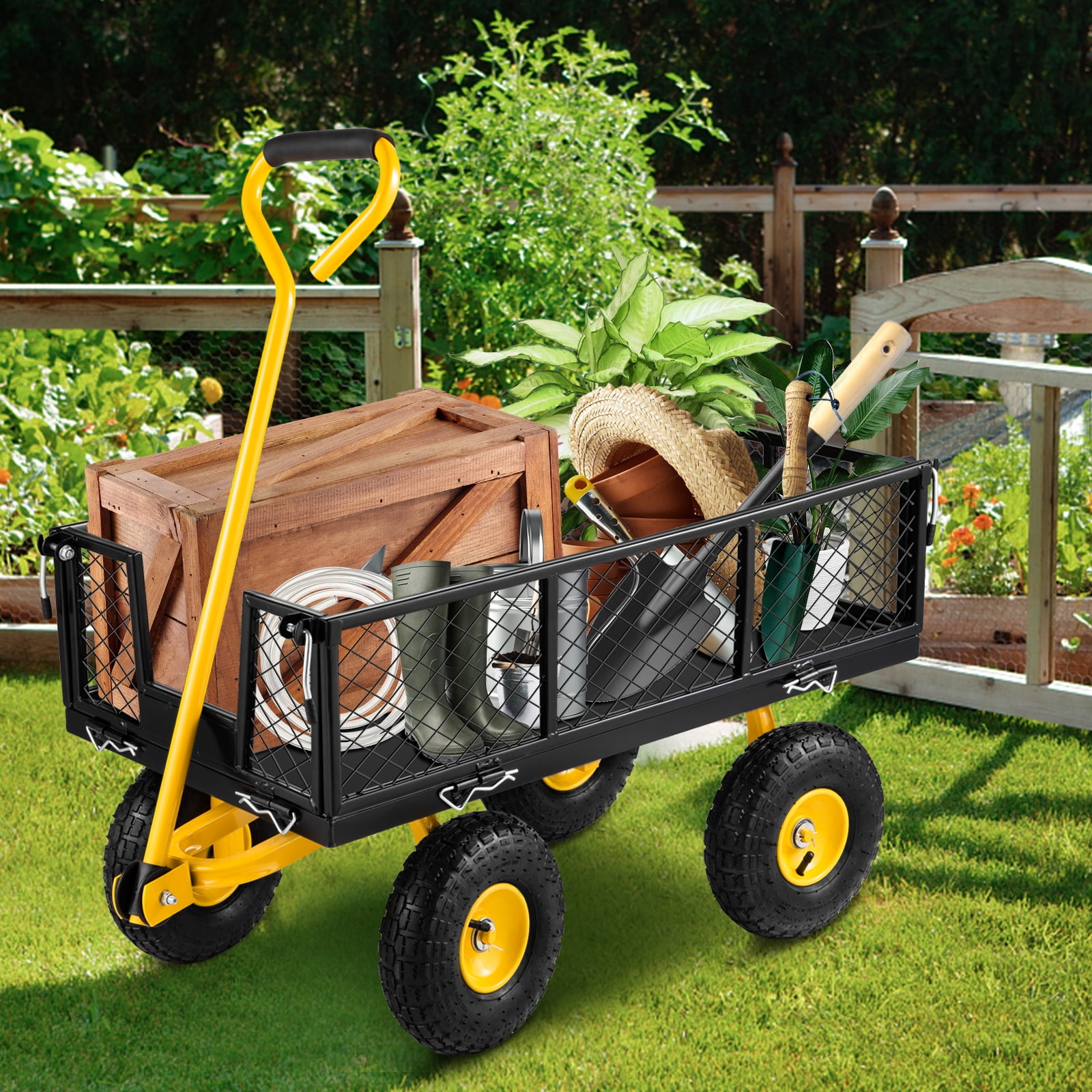 SKYSHALO Heavy-Duty Steel Garden Cart Lawn Utility Cart 900 lbs w ...