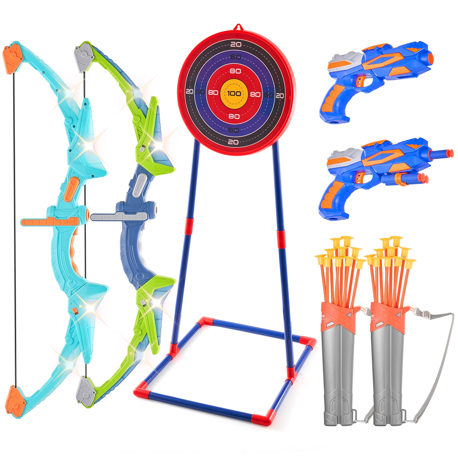 KFFKFF Kids' Archery Play Set, 2 LED Illuminated Bow & Arrow Kits ...