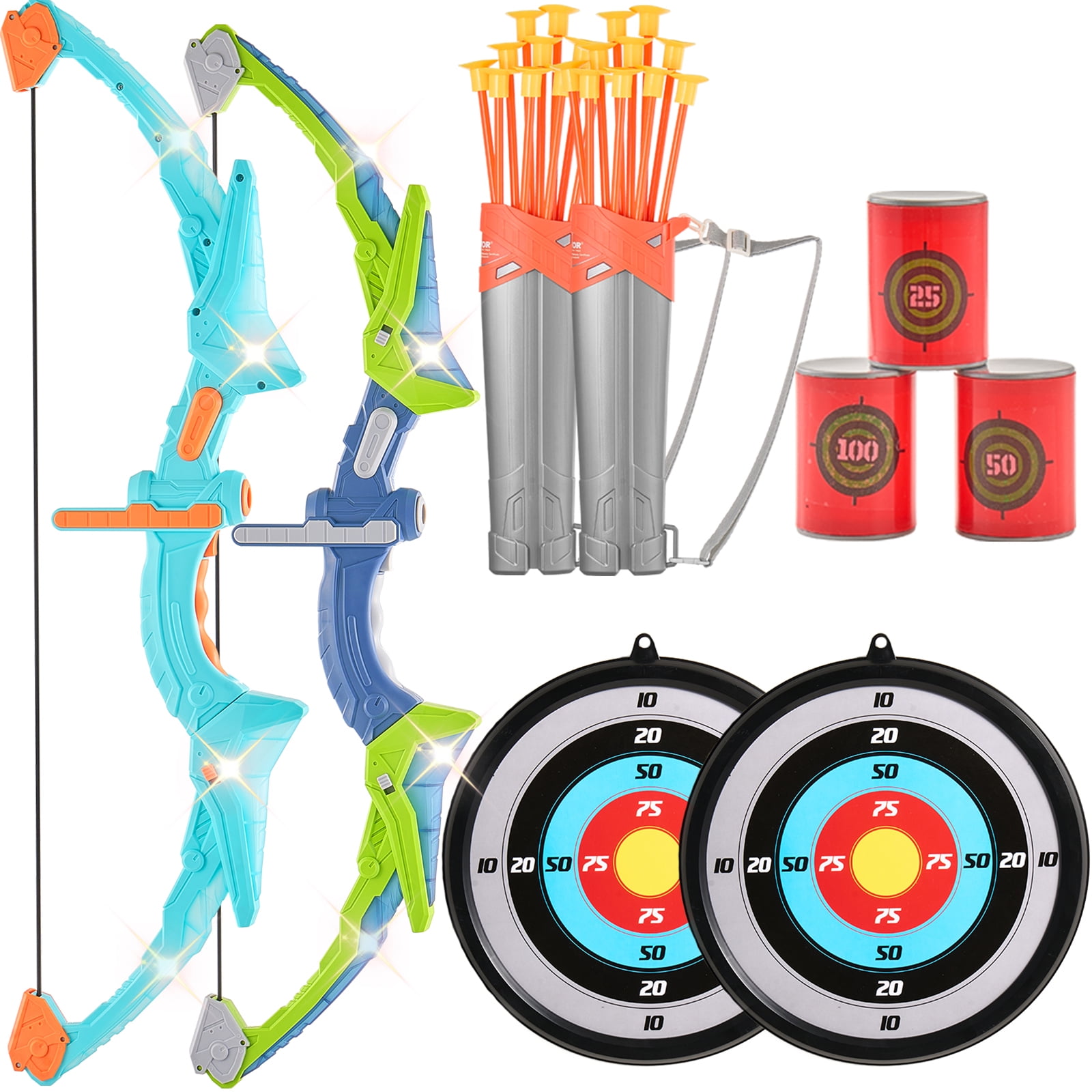 KFFKFF Kids' Archery Play Set, 2 LED Illuminated Bow Sets with 20 ...