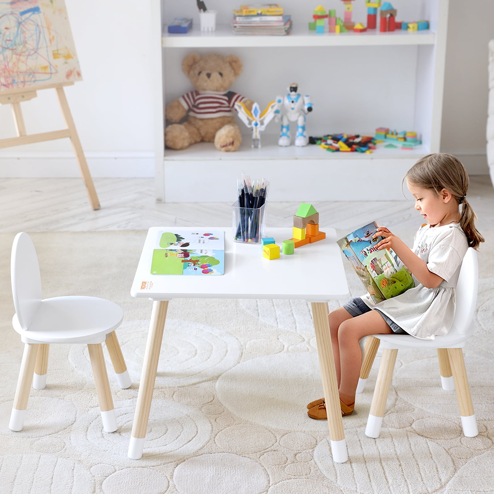 SKYSHALO Kids Table and 2 Chairs Set Kids Craft and Play Table Drawing ...