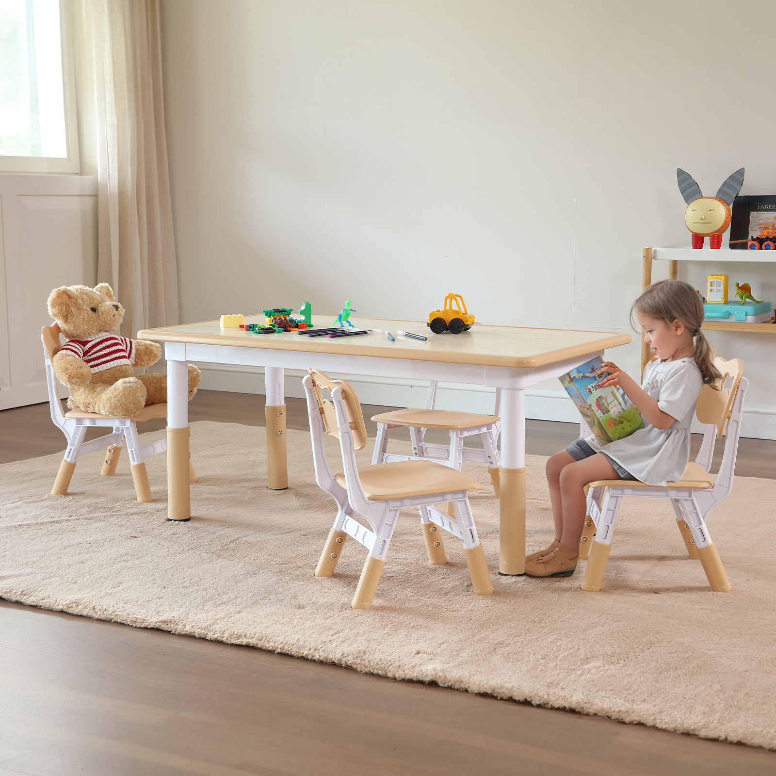 Humble Crew Kids Lightweight Plastic Table and 4 Chairs Set, Square ...