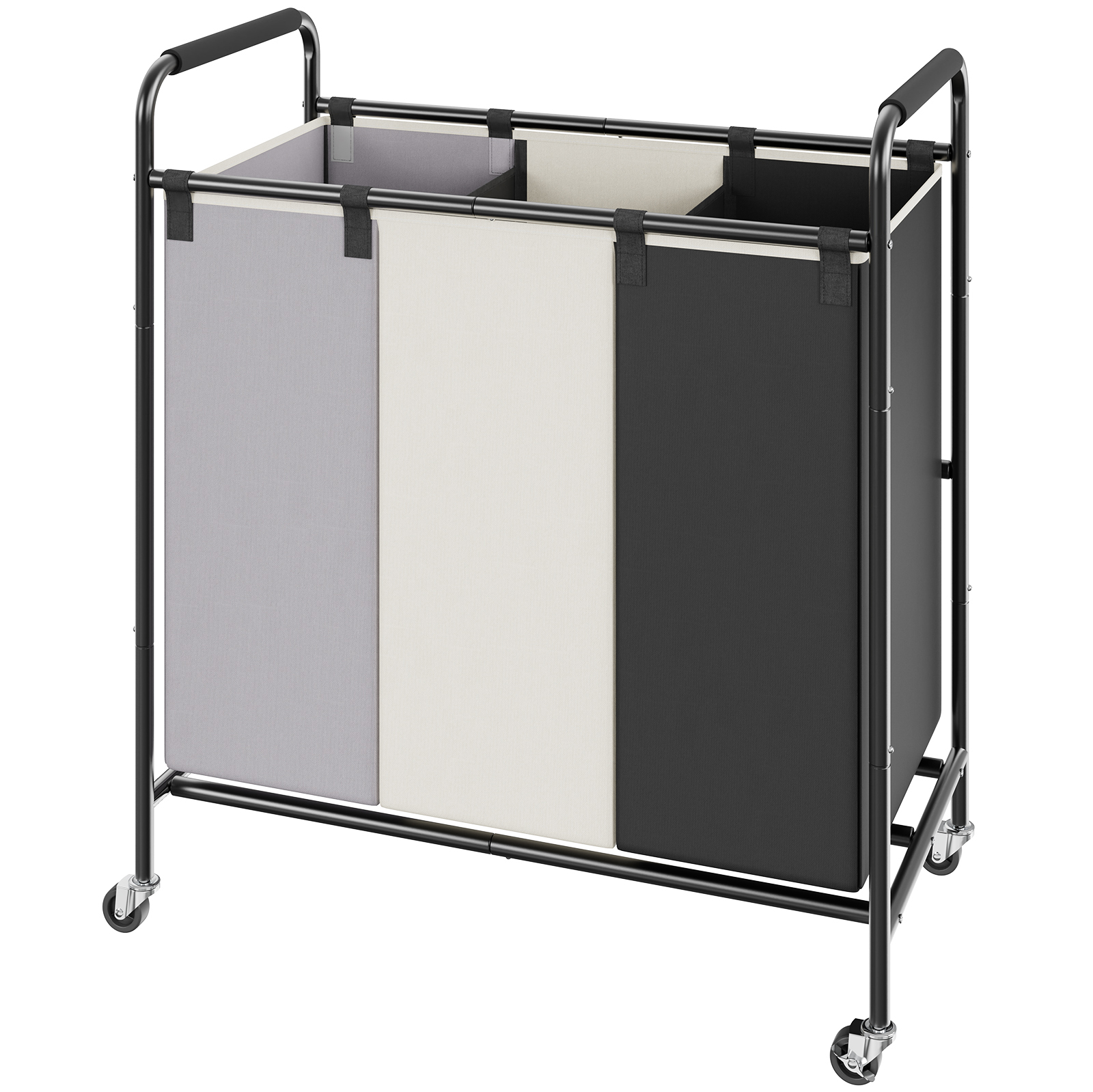 SKYSHALO 3-Section Laundry Sorter Cart Rolling with Ironing Board ...