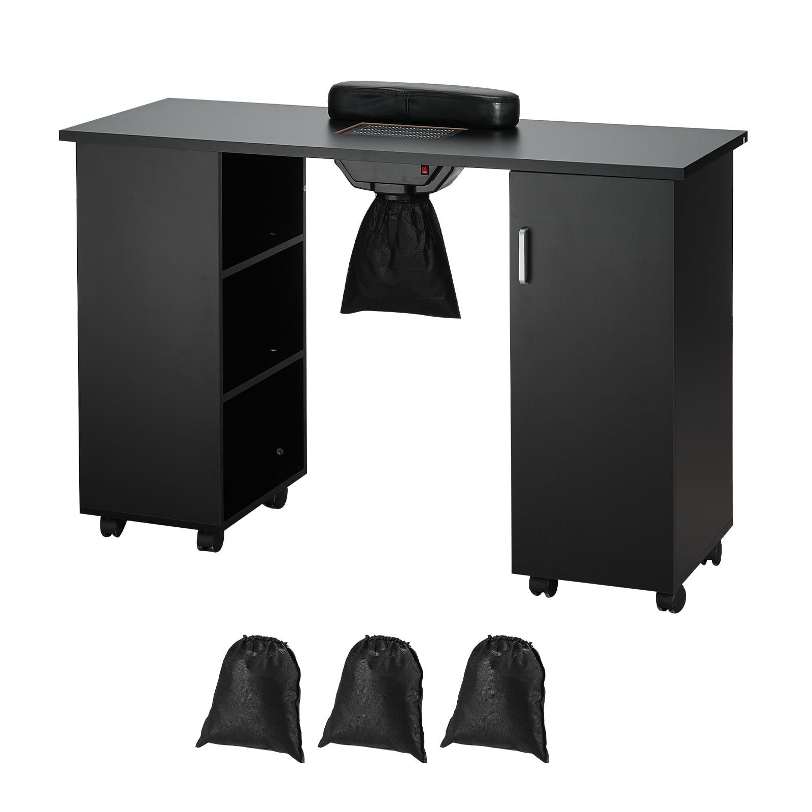 SKYSHALO Mobile Manicure Table with Dust Collector, 8 Wheels & 3 Bags ...