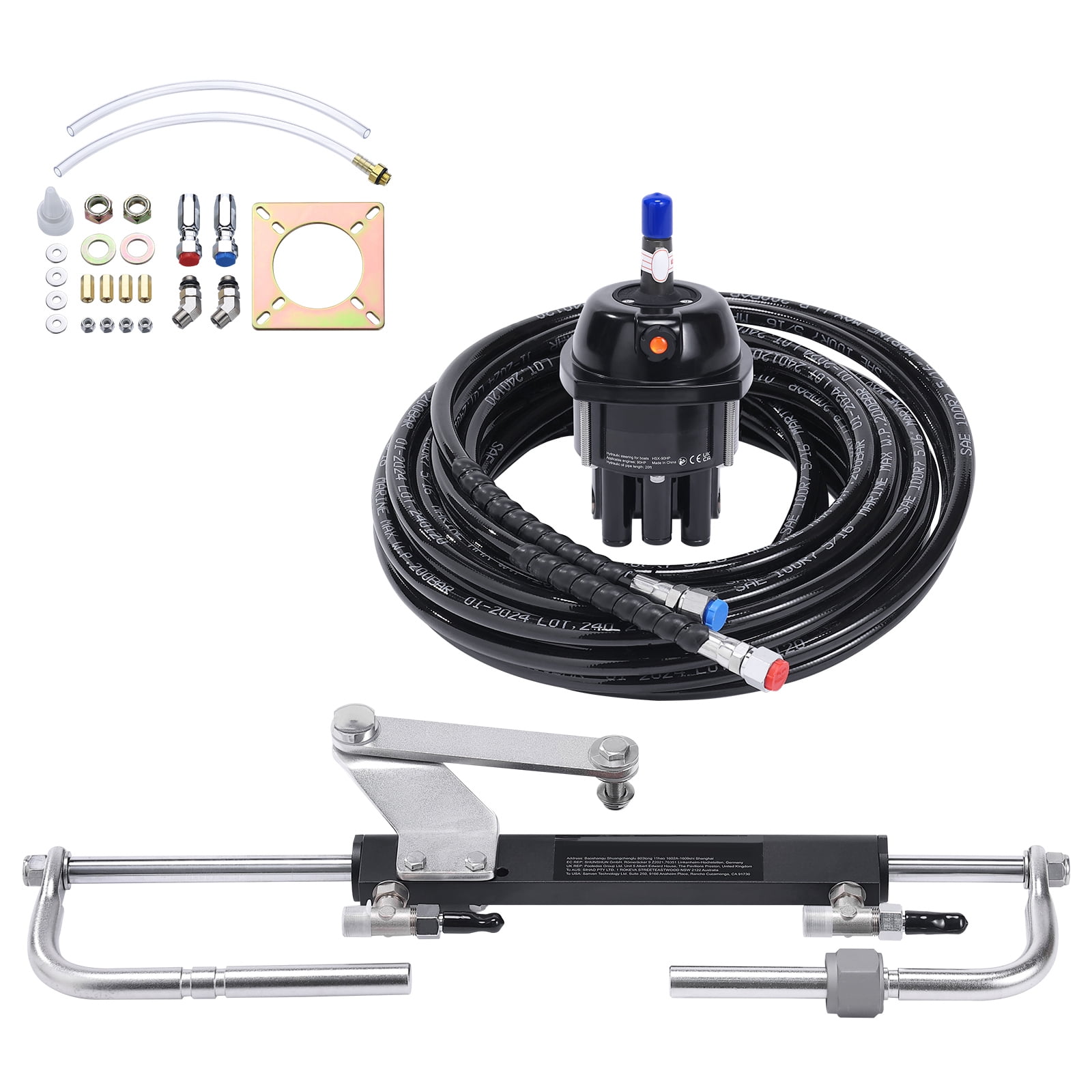 SKYSHALO Marine Hydraulic Steering Kit for Boats, 90HP, Includes Helm ...