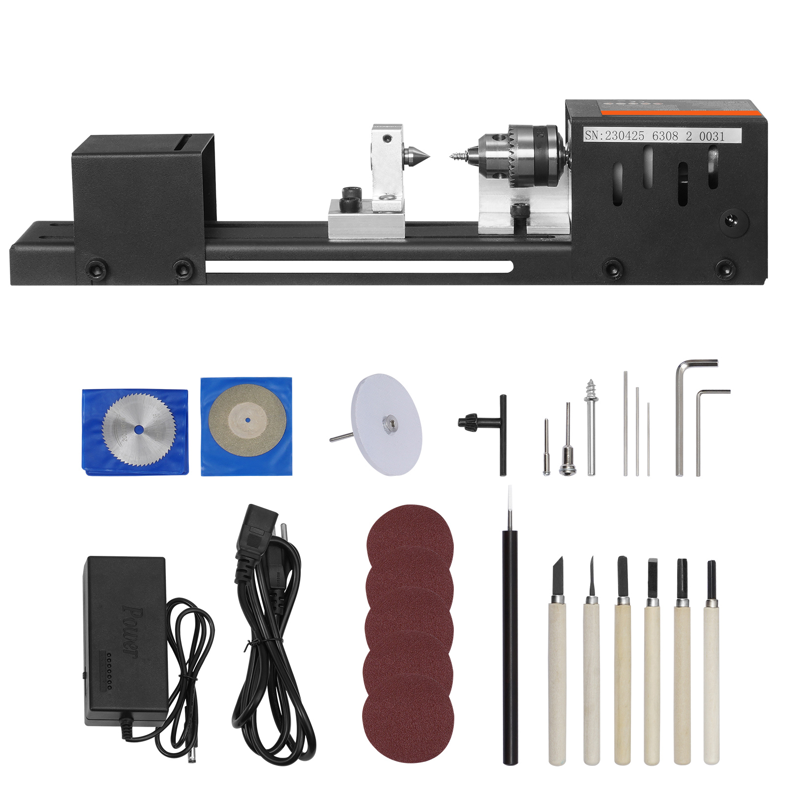 SKYSHALO Mini Lathe Machine 24V 96W Mini Wood Lathe Tools 2.76 in x 6.3 ...