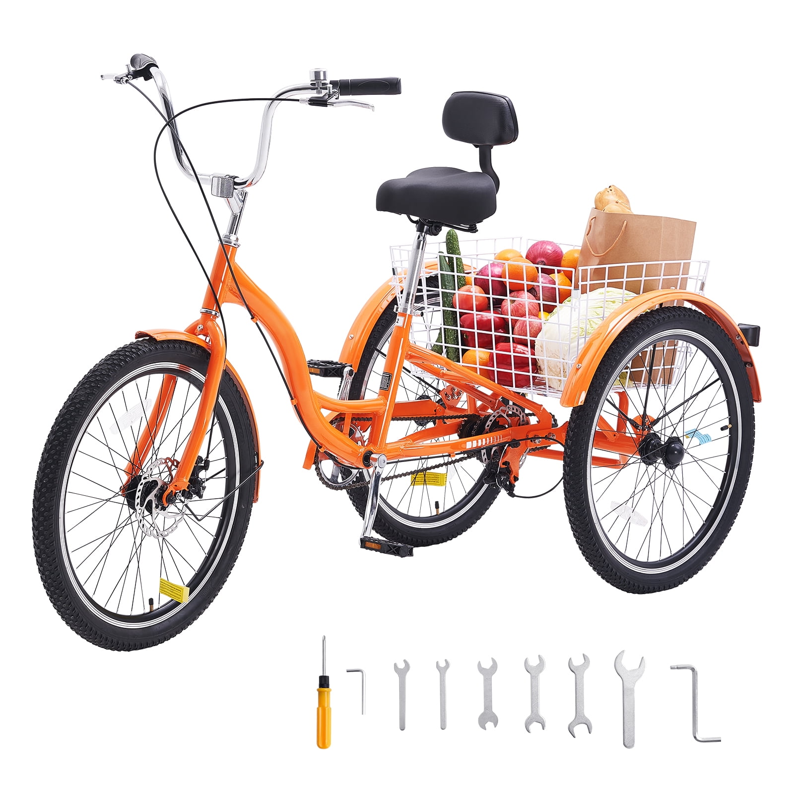 KFFKFF Orange 24" Tricycle with Rear Carrying Basket and Maintenance ...