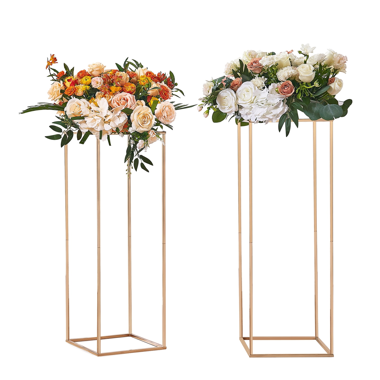 SKYSHALO Pair of 31.5" Tall Floral Stands, Acrylic-Coated Metal Vase ...