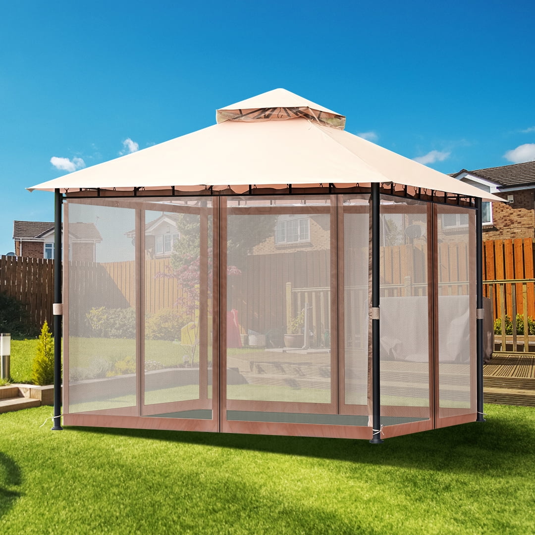 KFFKFF Patio Gazebo 10x10 ft Backyard Gazebo Tent for 6-8 Person with ...