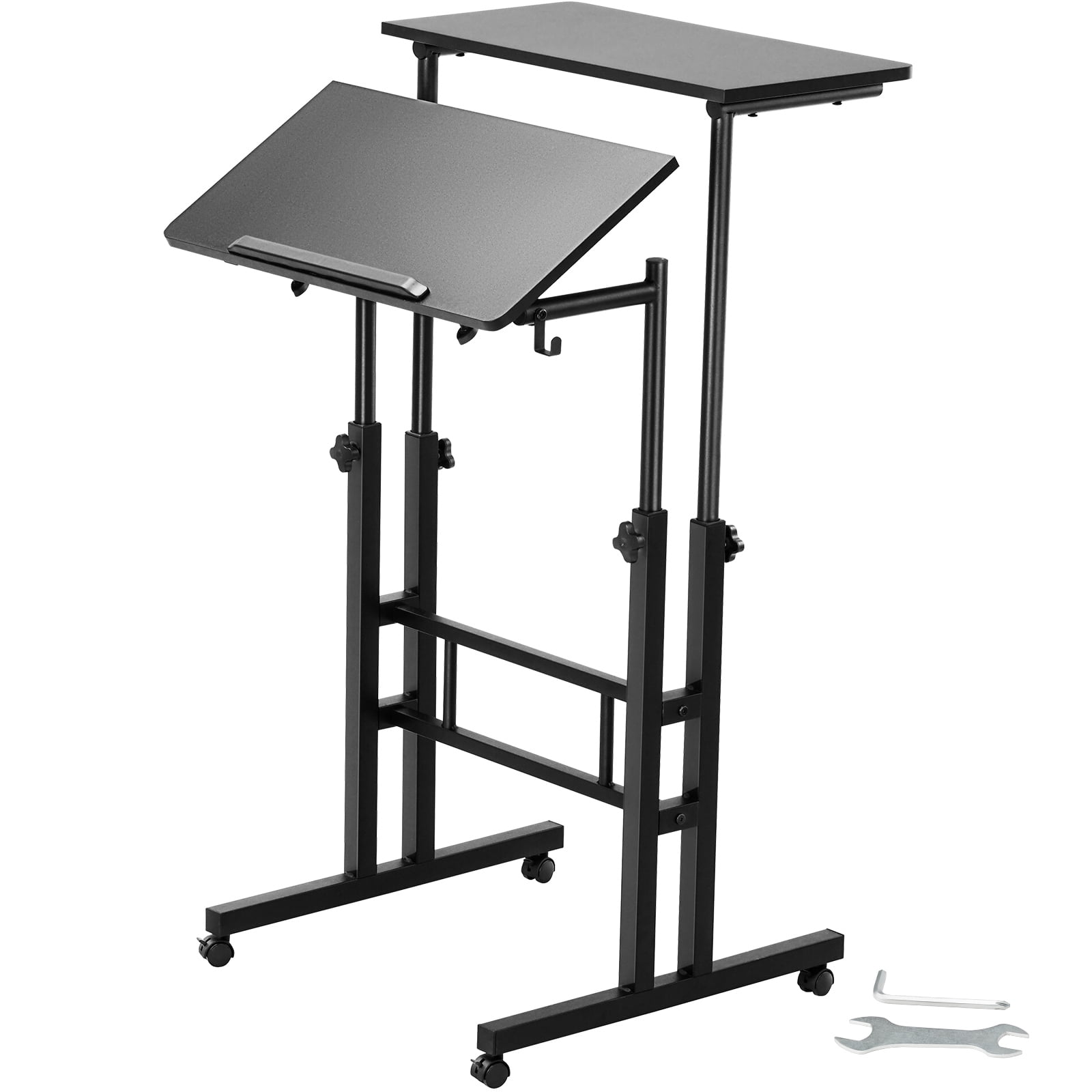 SKYSHALO Portable Sit-Stand Workstation, Adjustable 26.4"-44.9" via Gas Spring, Mobile Office ...