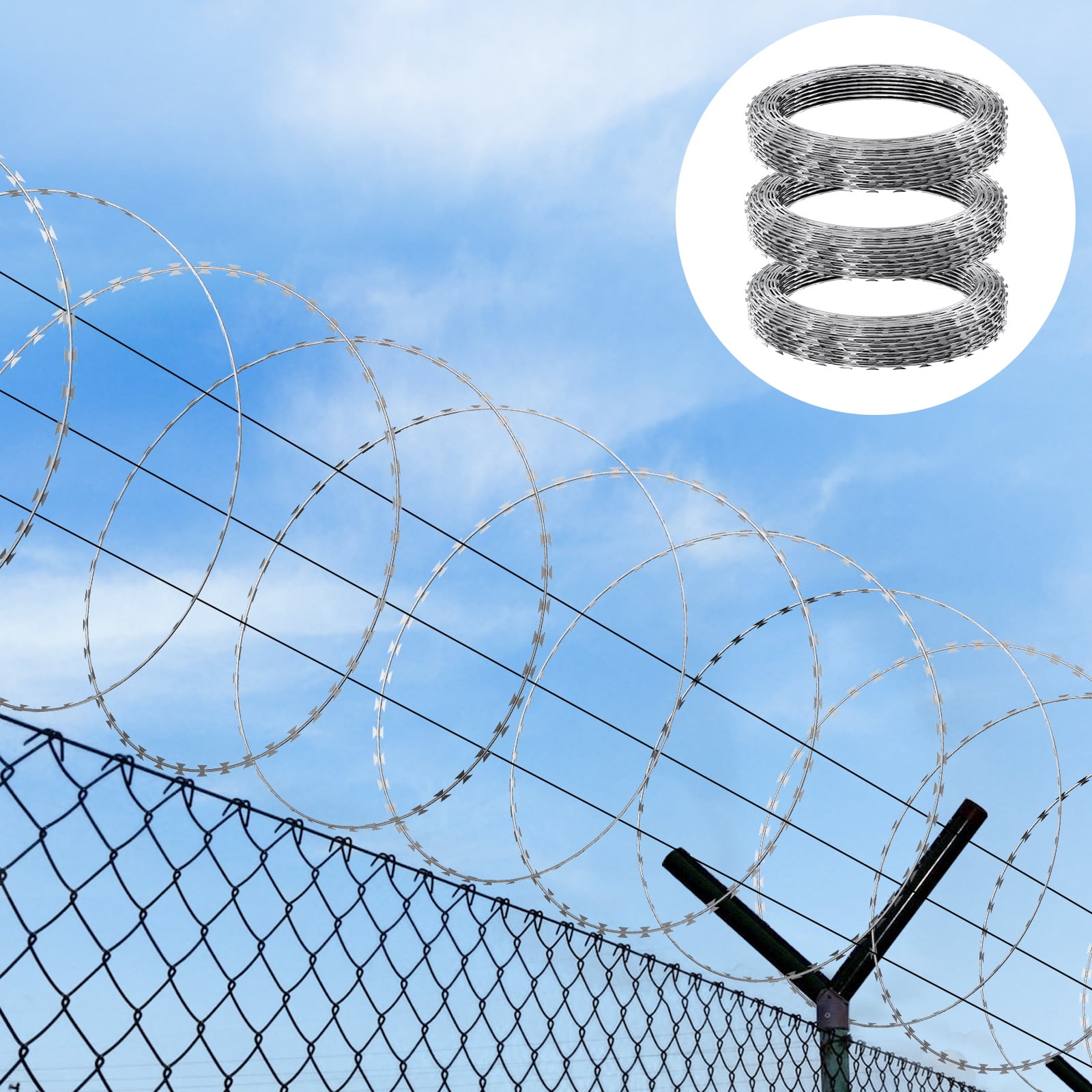 Free Shipping! SKYSHALO Razor Wires Razor Barbed Wire 147ft 3 Rolls ...