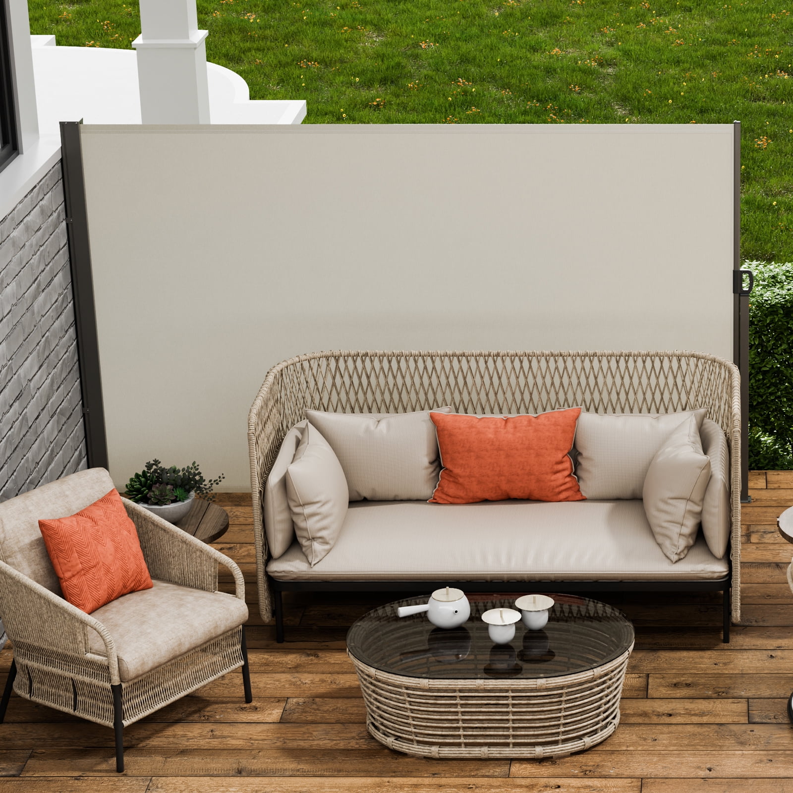 SKYSHALO Retractable Side Awning 79''x 118'' Patio Screen Fence Divider ...