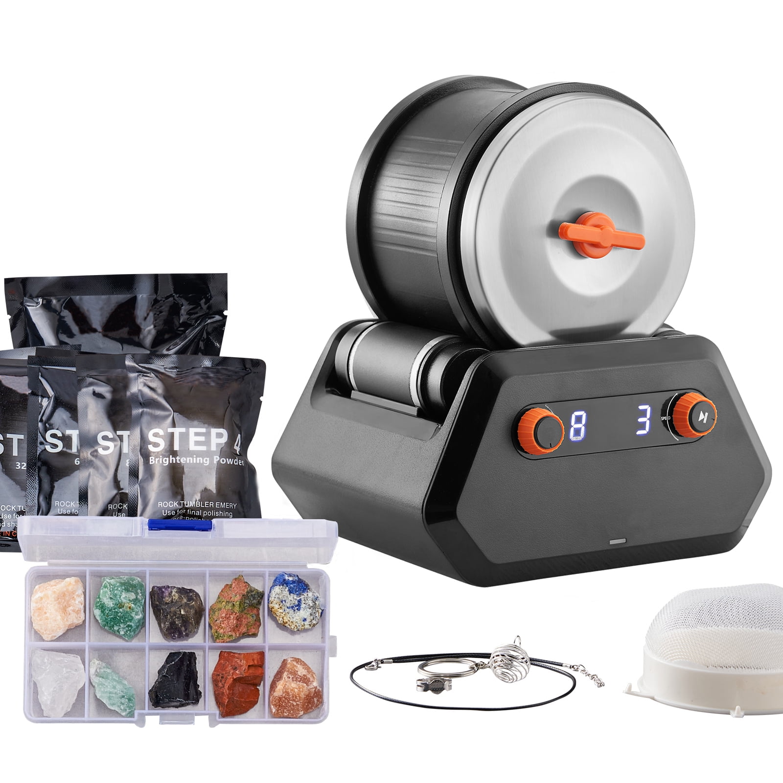 SKYSHALO Rock Tumbler Kit, Hobby Edition Includes Rough Gemstones with ...