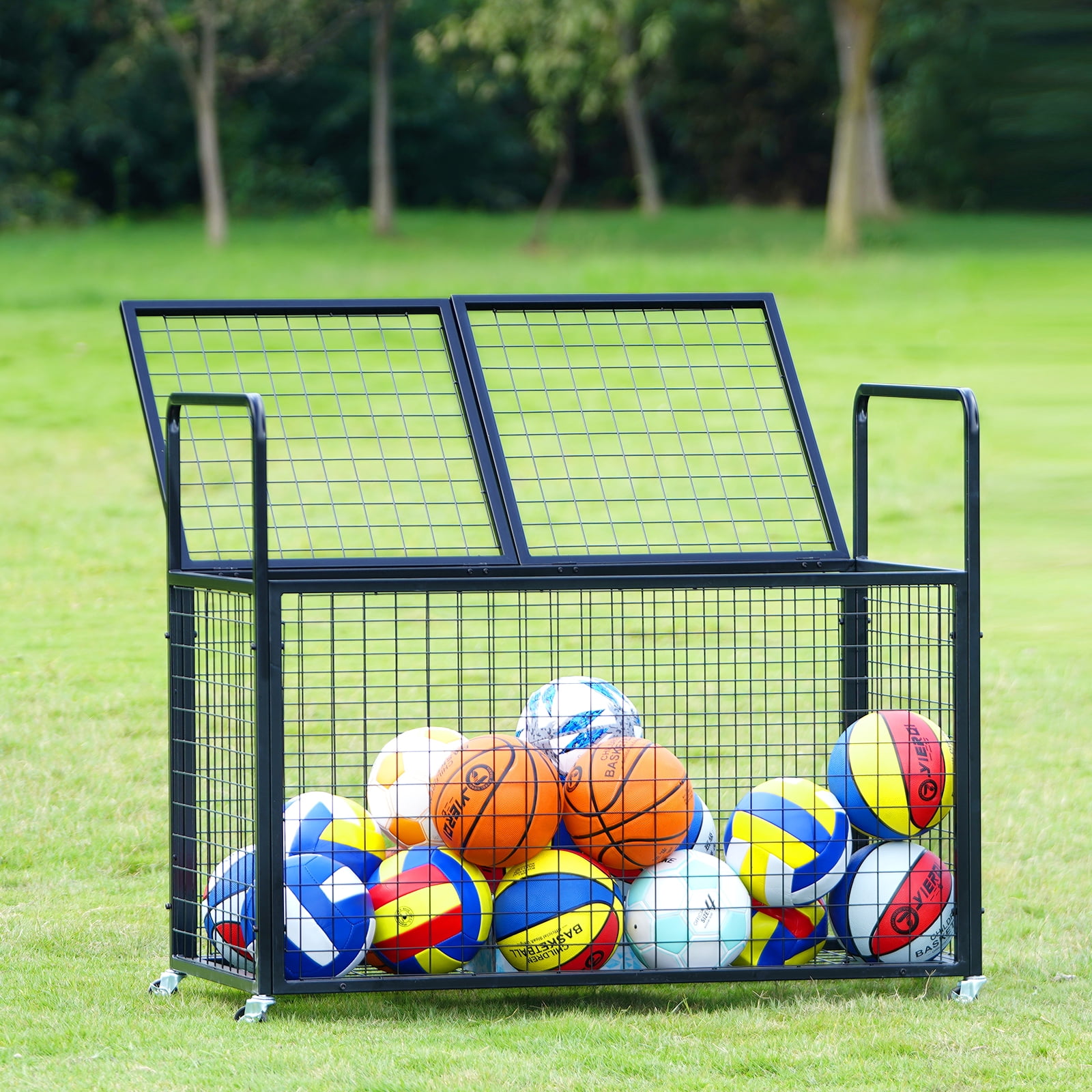 KFFKFF Rolling Sports Ball Storage Cart with Lockable wheels Garages ...