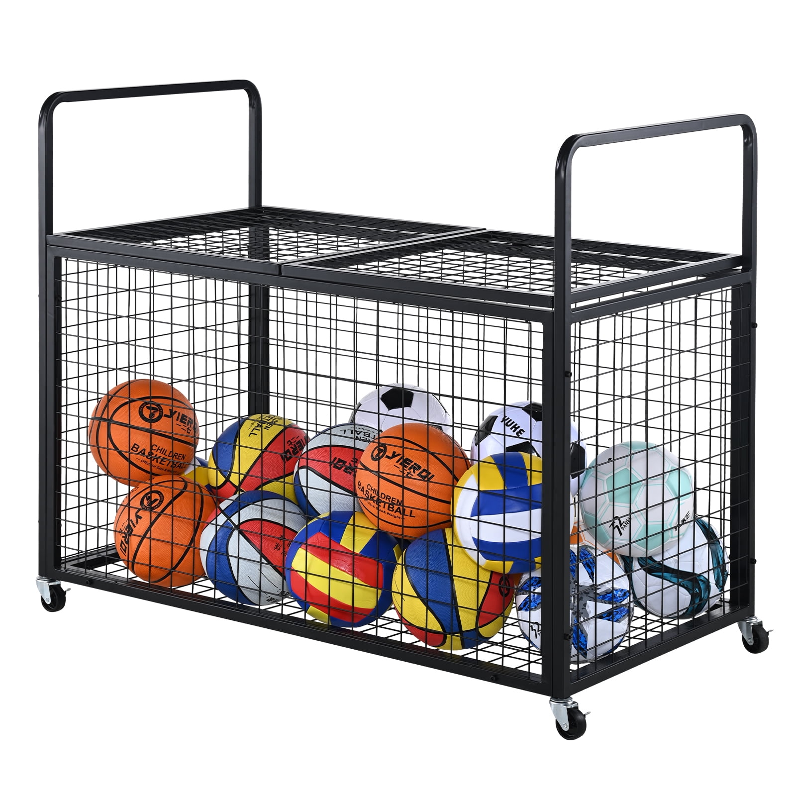 SKYSHALO Rolling Sports Ball Storage Cart with Lockable wheels Garages ...