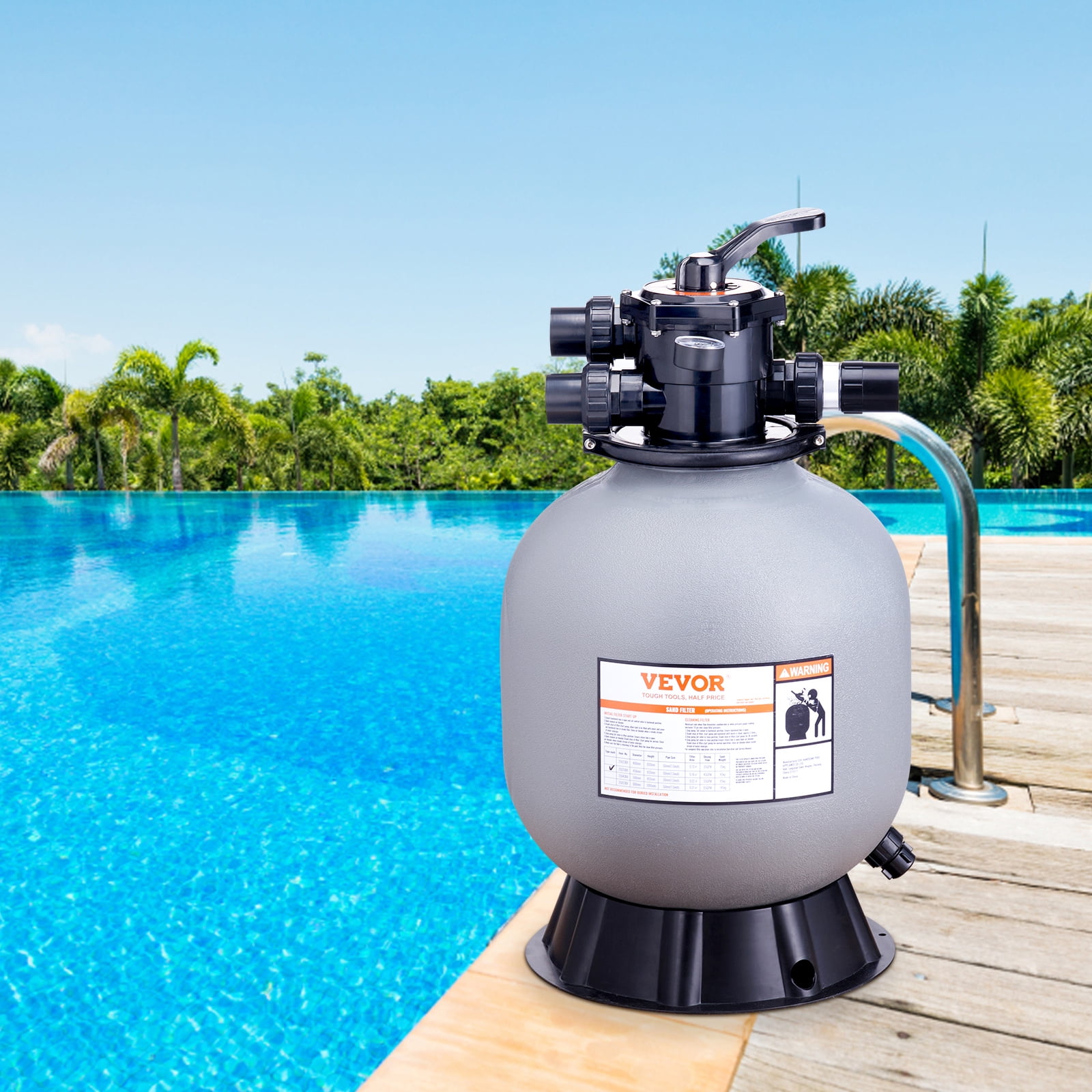 SKYSHALO Sand Filter 19" Above Inground Swimming Pool Sand Filter with ...