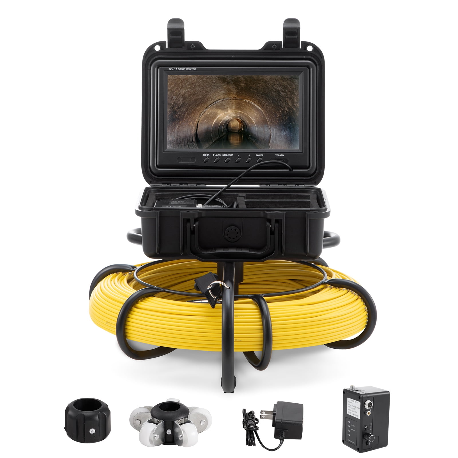 SKYSHALO Sewer Camera, 91.5m Range, 9" Display Pipeline Inspection ...