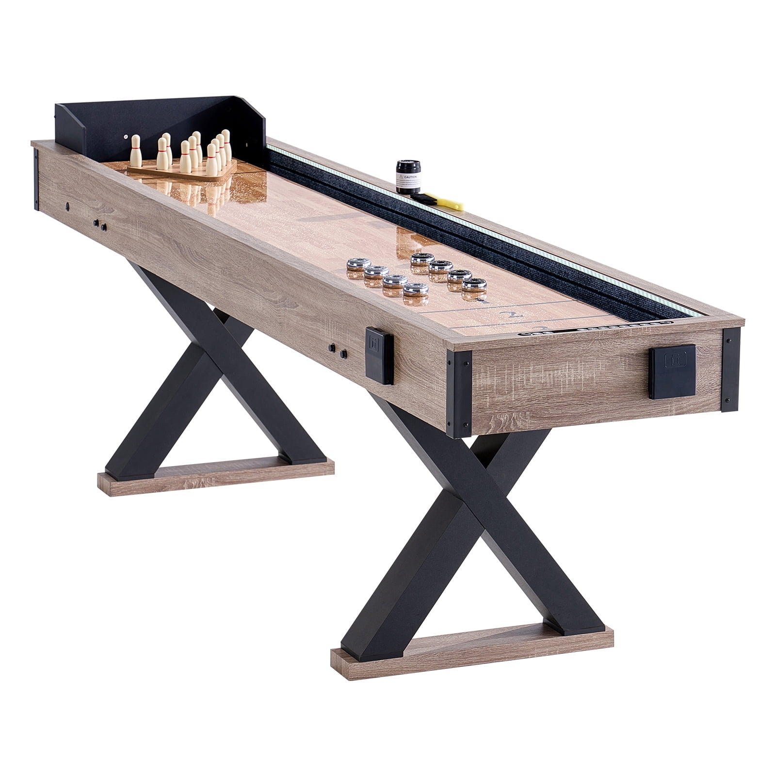 KFFKFF Shuffleboard and Bowling Table, 9 ft with LED Illumination for ...