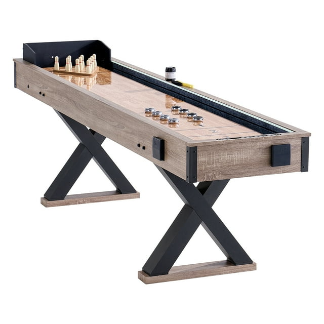 KFFKFF Shuffleboard and Bowling Table, 9 ft with LED Illumination for ...