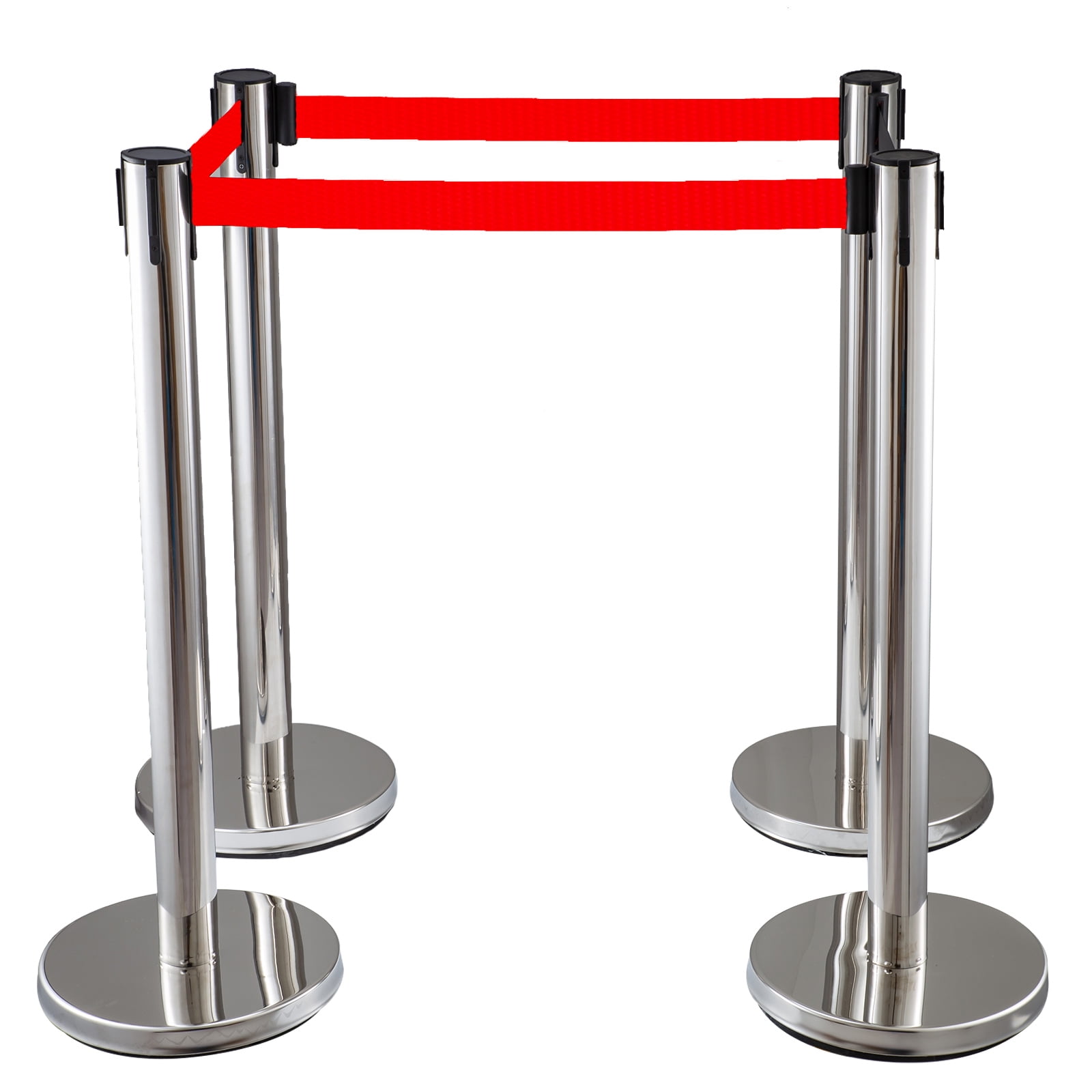 SKYSHALO Silver Stanchion Set, 4-Pack, Security Poles with Three Red ...