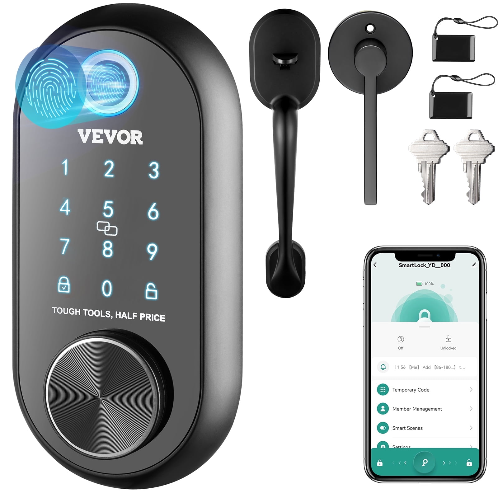 SKYSHALO Smart Lock, 5 in 1 Keyless Entry Door Lock, Fingerprint App ...