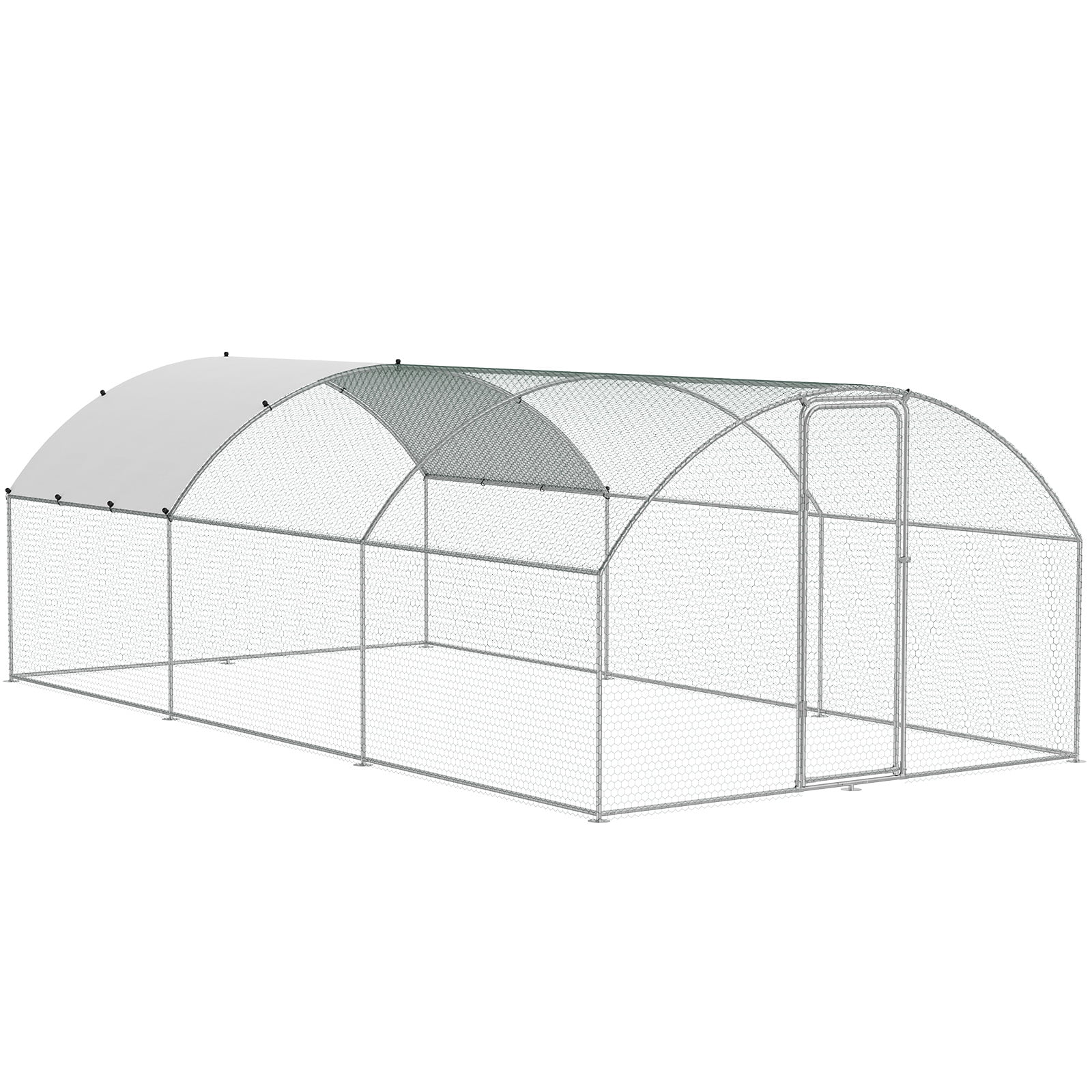 KFFKFF Metal Chicken Coop 9.8 x 19.3 x 6.5 ft Dome Roof Poultry Cage ...