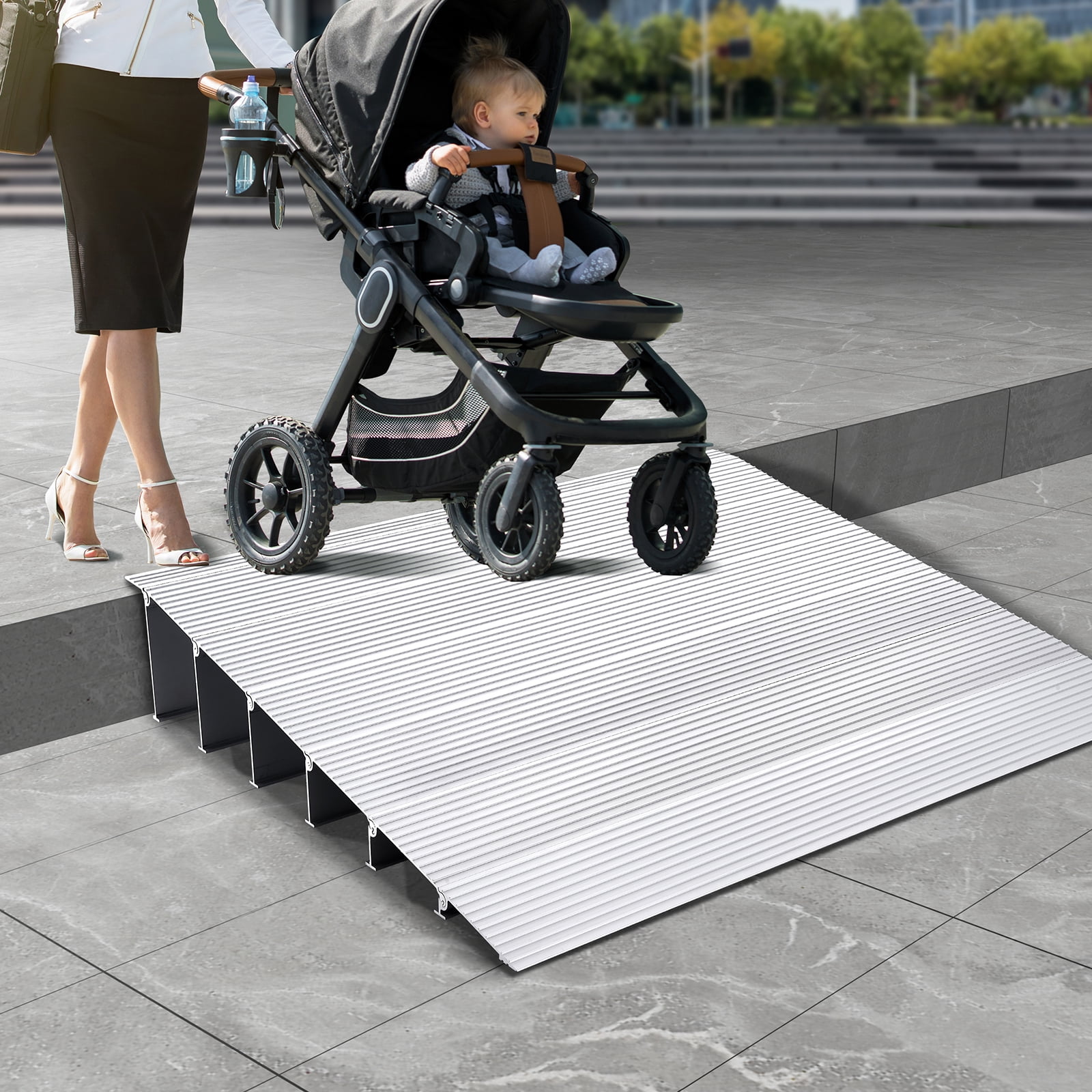 SKYSHALO Threshold Ramp Aluminum Door Ramp 6" Rise 800 lbs for ...