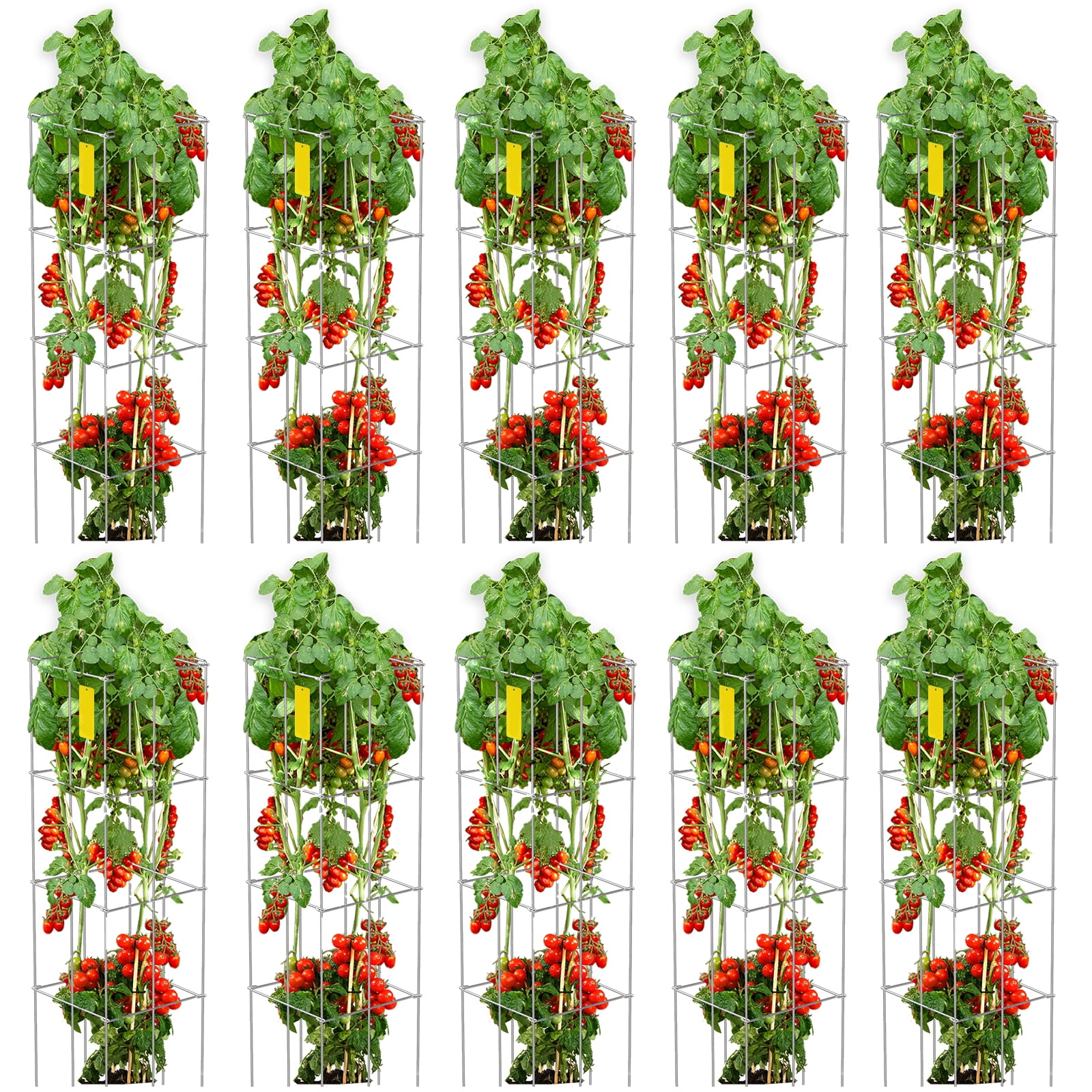 KFFKFF Tomato Cages, 11.8" x 11.8" x 46.1", 10-Pack Square Plant ...