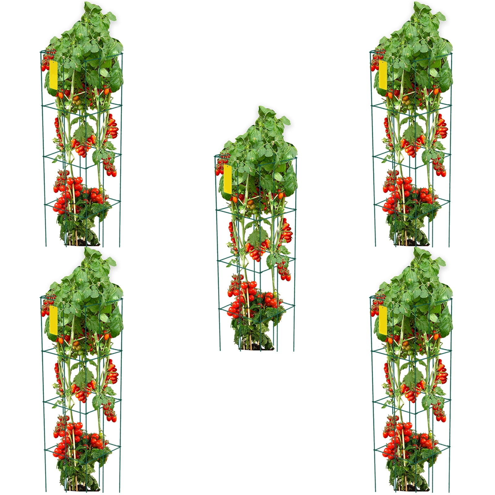 "SKYSHALO 5 Packs Green PVC-coated Steel Tomato Cages, 11.8""x11.8""x46 ...