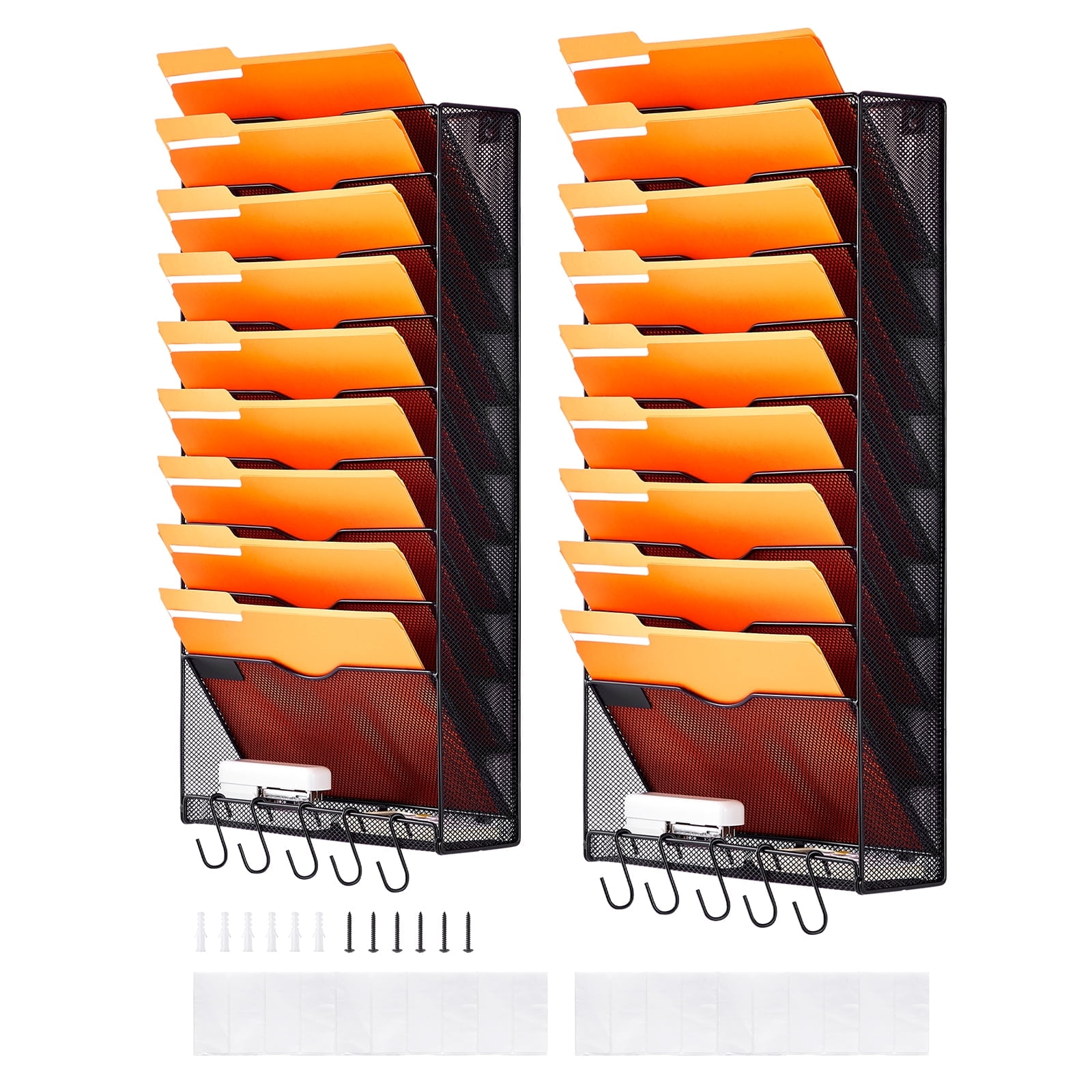 KFFKFF Wall File Rack, Dual-Set 10-Slot Mesh Document Holder, Wall ...