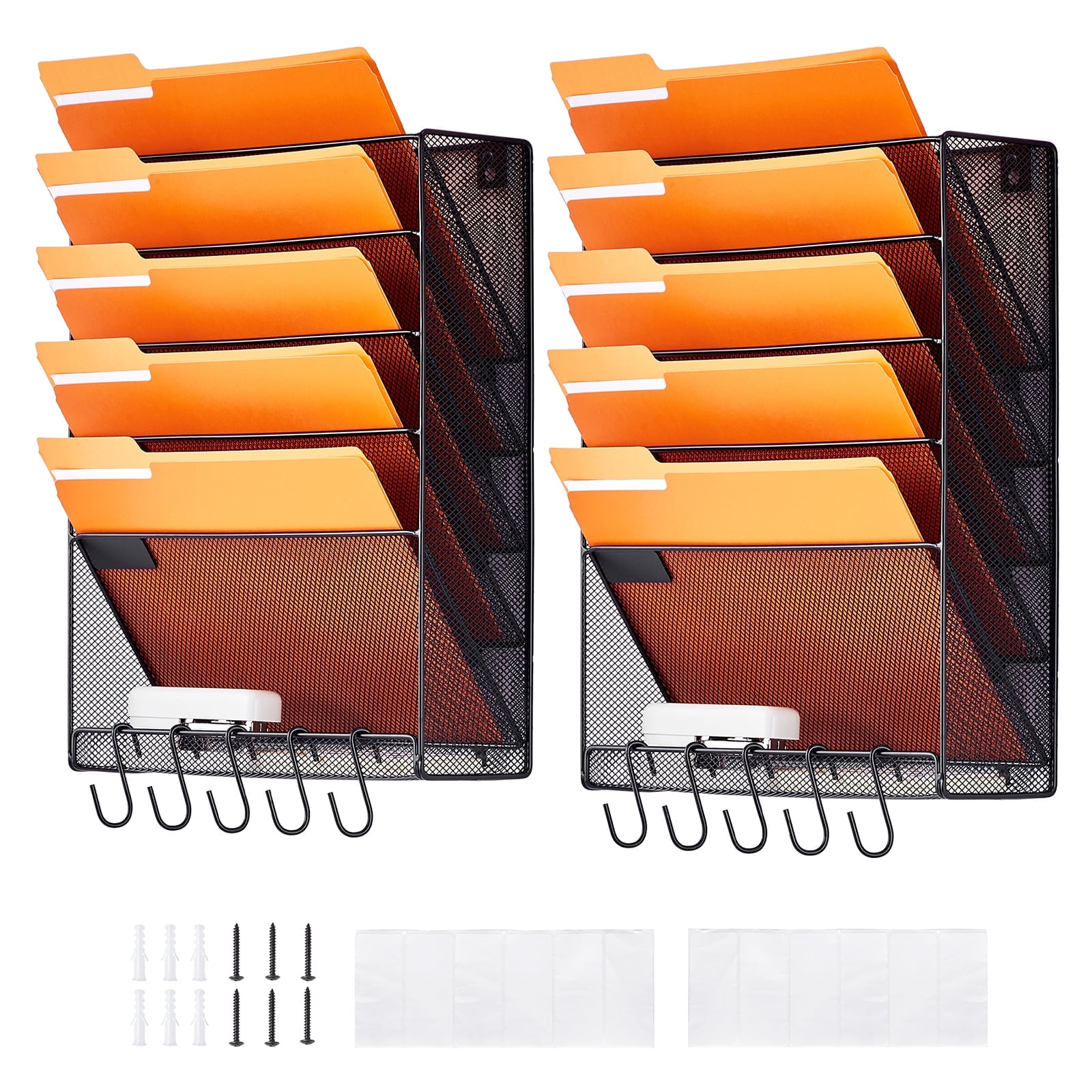 KFFKFF Wall File Rack, Dual-Set 6-Slot Mesh Document Holder, Wall ...