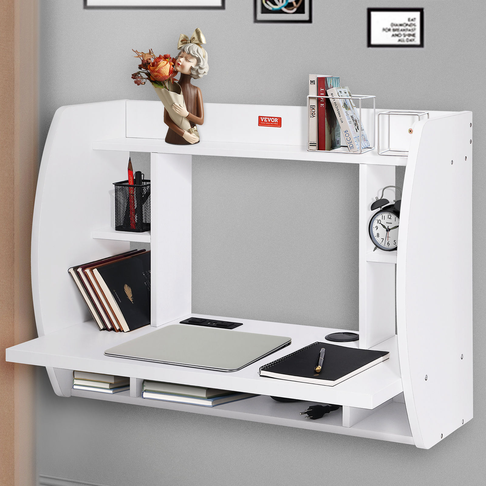 Zimtown Compact Wall Mounted Computer Desk, Small Space with Overhead ...