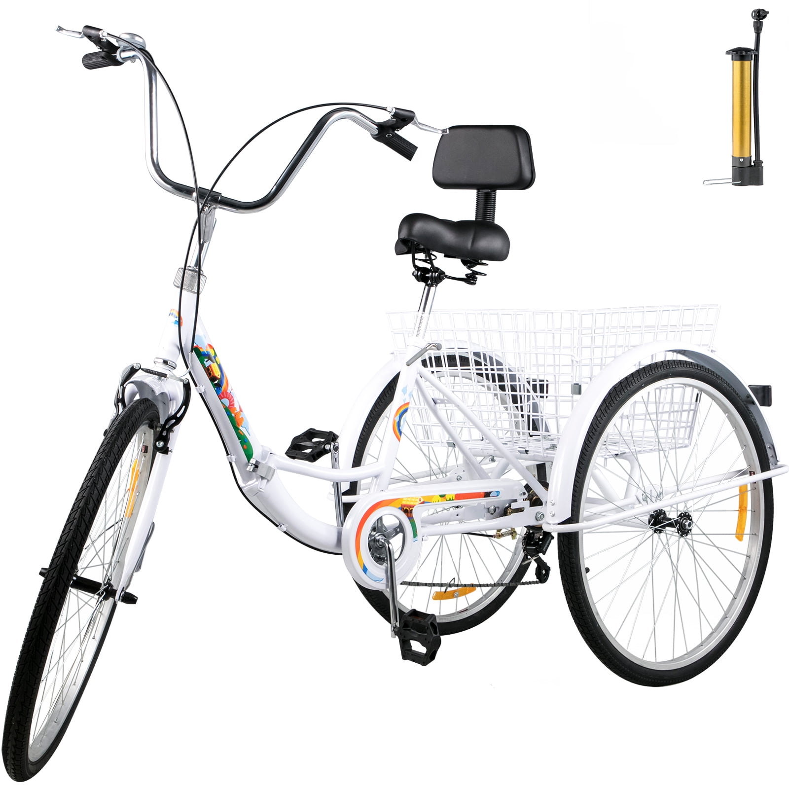 SKYSHALO White Adults Tricycle 26" Wheels, 7-Speed Trike, 3 Wheels ...