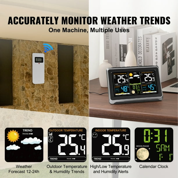 SKYSHALO Wireless Weather Station with Sensor Atomic Clock 7-in-1 ...