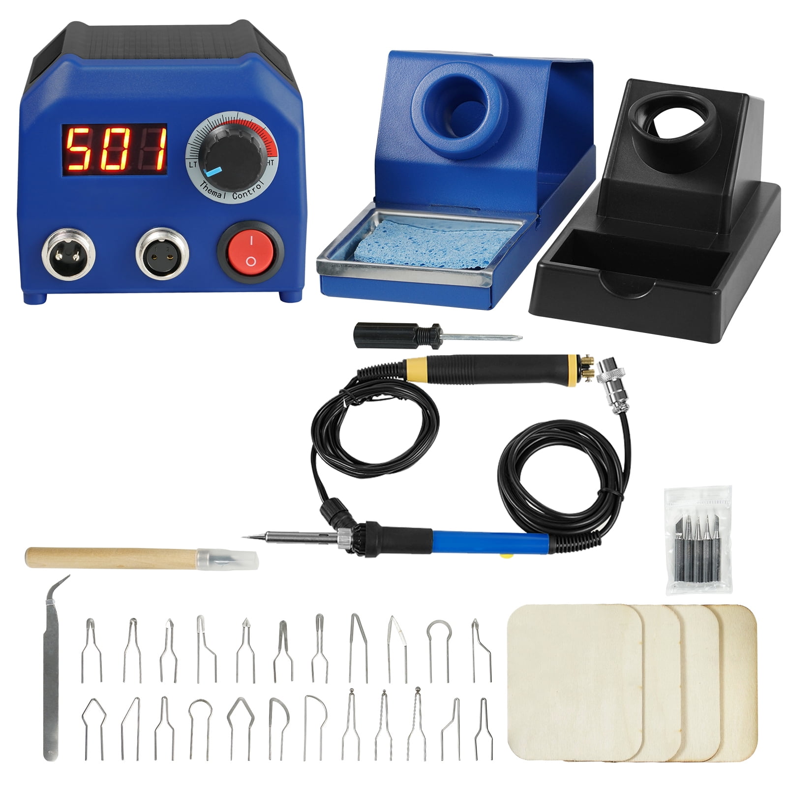 SKYSHALO Wood Burning Kit with Adjustable Temp, Dual Port, 2 Pens, 23 Wire Nibs, 5 Tips ...