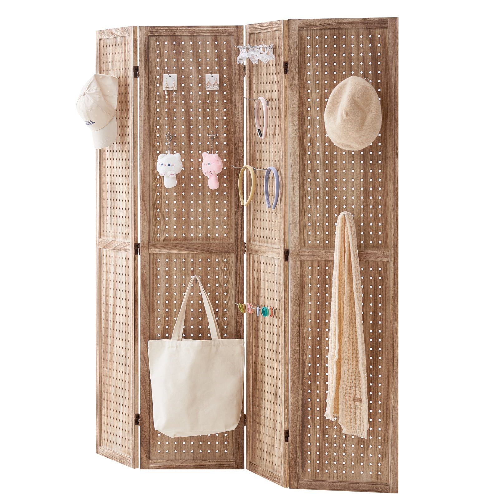 KFFKFF Wooden Space Divider, Quad-Panel Folding Privacy Barrier, 66.9 ...