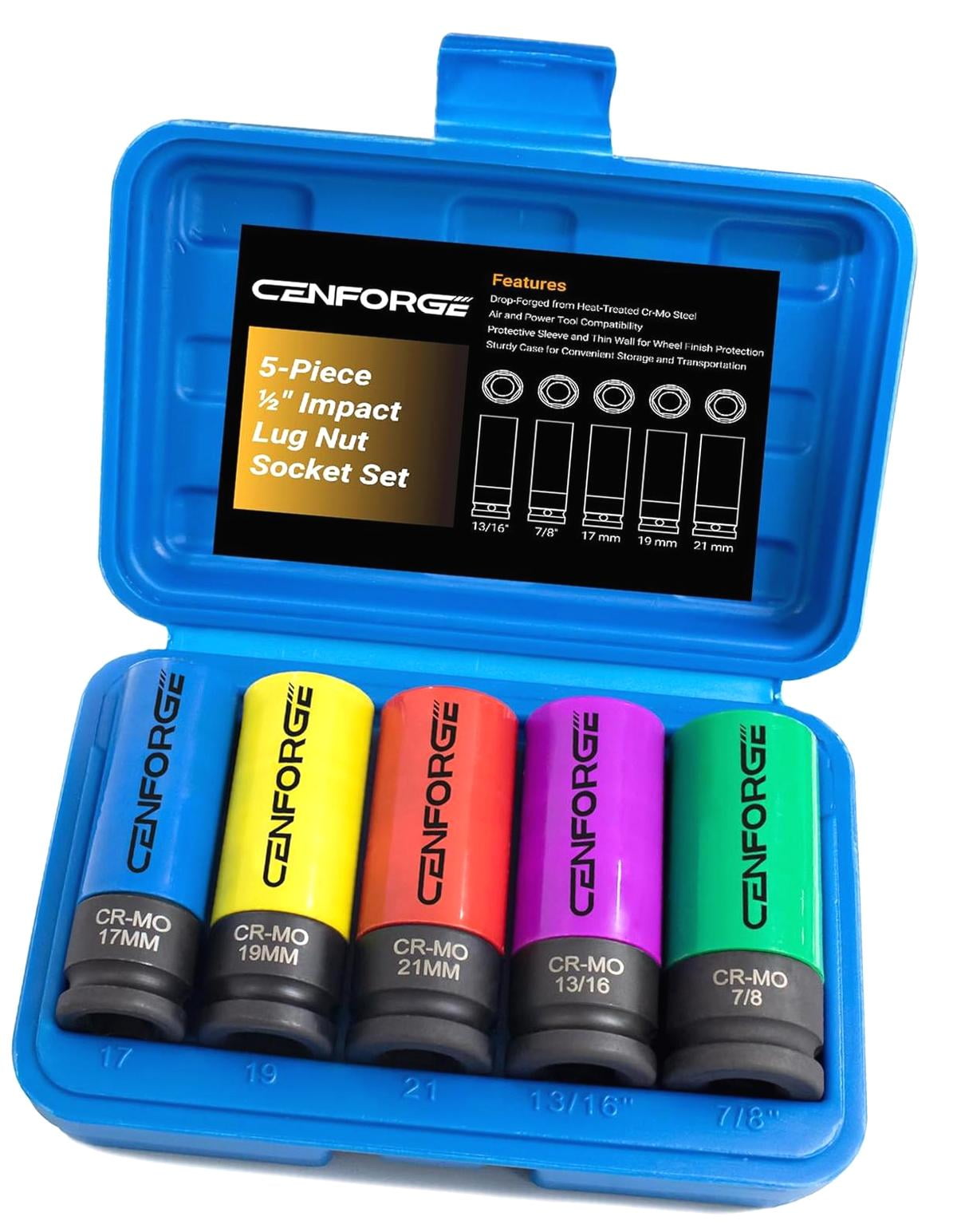 SKYSONIC 1/2" Drive Lug Nut Socket Set, featuring Metric 17, 19, 21 mm ...