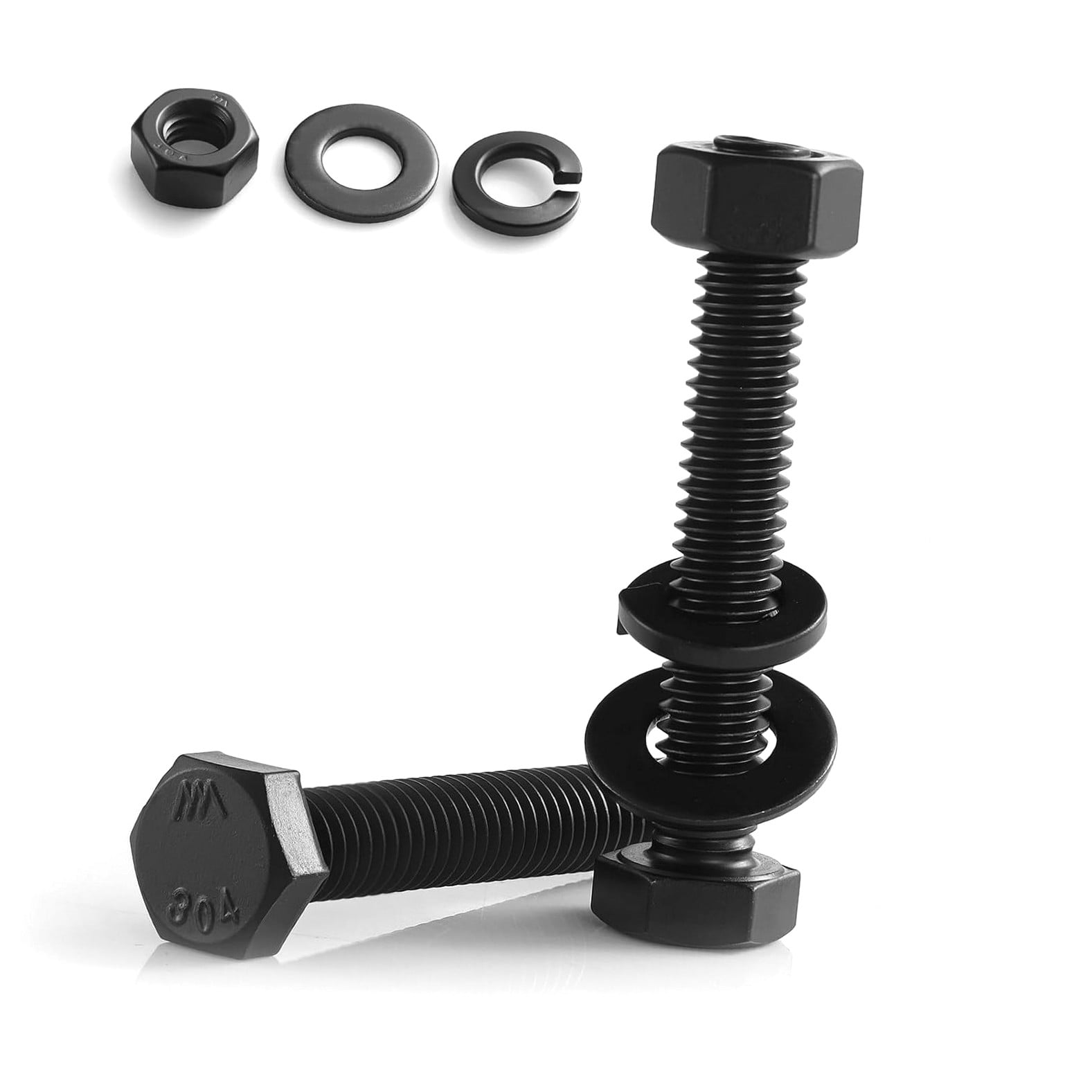 SKYSONIC 1/4-20 2-1/2" Hex Screws Bolts, Hex Nuts, Flat Lock Washers ...